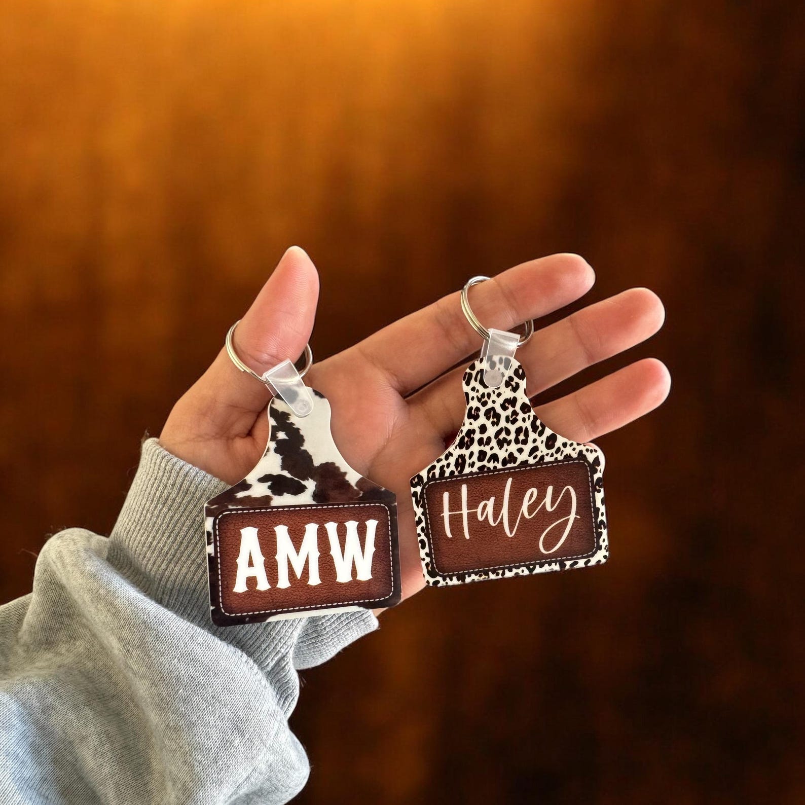 Cow Tag Personalized Keychain, Western Custom Keyring, Faux Cow Print ...
