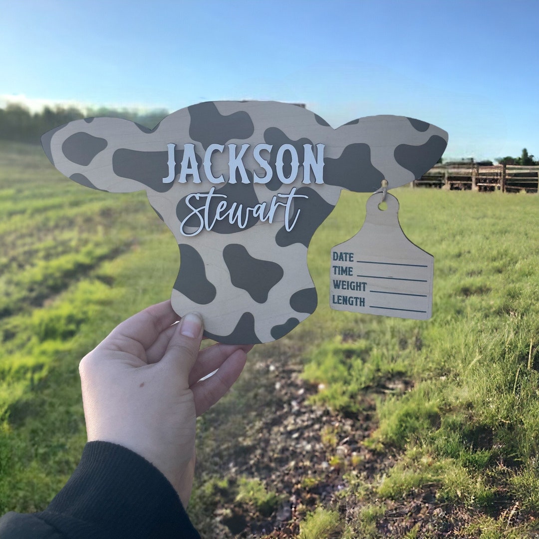 Cow Birth Stats Sign, Wood Birth Sign, Baby Name Announcement Sign ...
