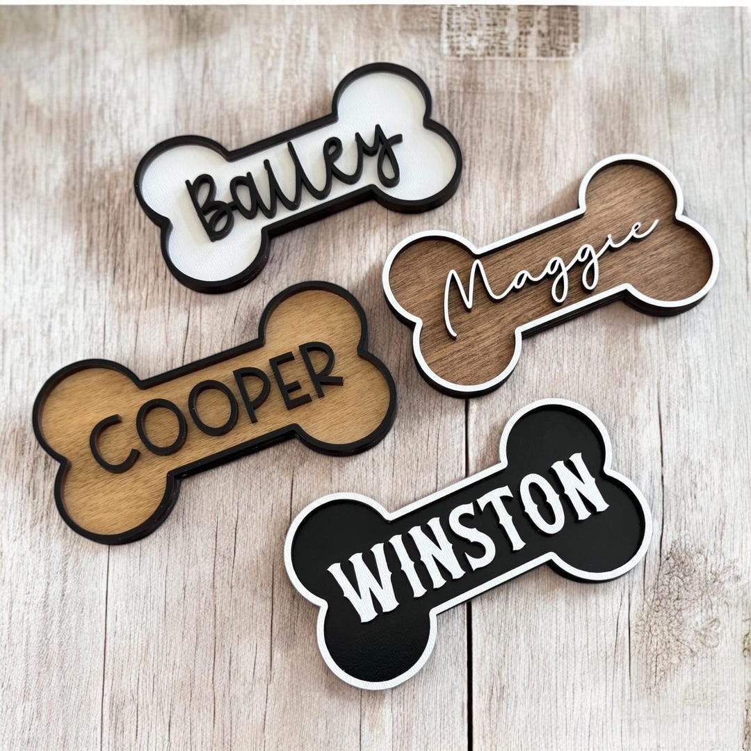 Personalized Dog Bone Name Sign, Wooden Dog Name Tag, Dog Kennel and ...