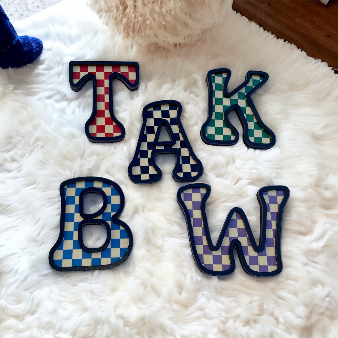 Wooden Letters for Nursery, Large Checkered Letters for Kids Room ...
