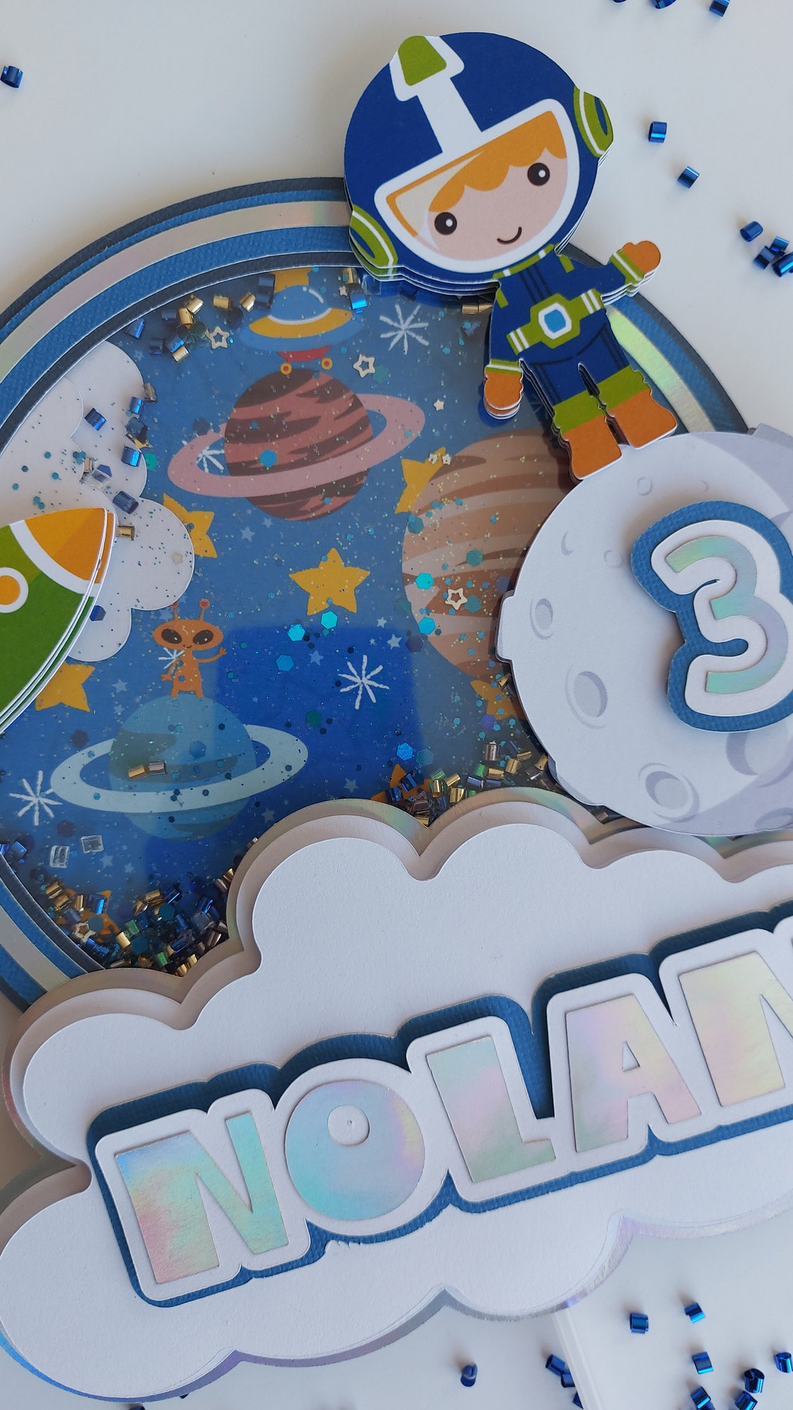 Astronaut Cake Topper, Space Shaker Cake Topper, Personalized Cake ...