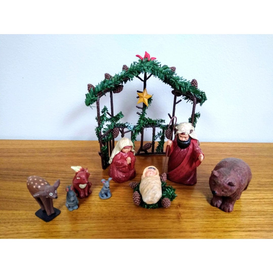 Department 56 Stags Leap Nativity Set of 9 Woodland Animals Rustic Hand ...