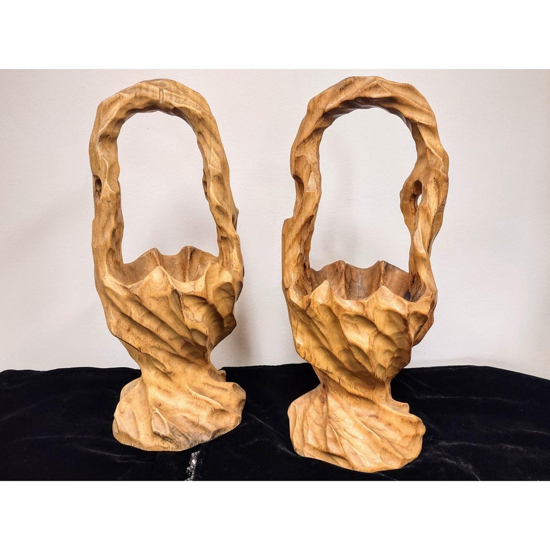 Hand-carved Burl Wood Sculptural Baskets With Natural Forms & Intricate ...