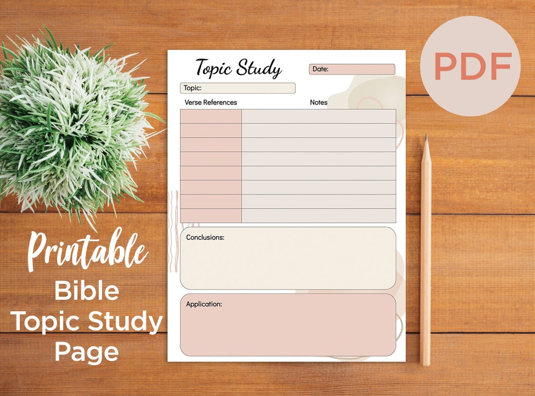 PRINTABLE Bible Topic Study Template Abstract Neutral Color Theme FULL ...