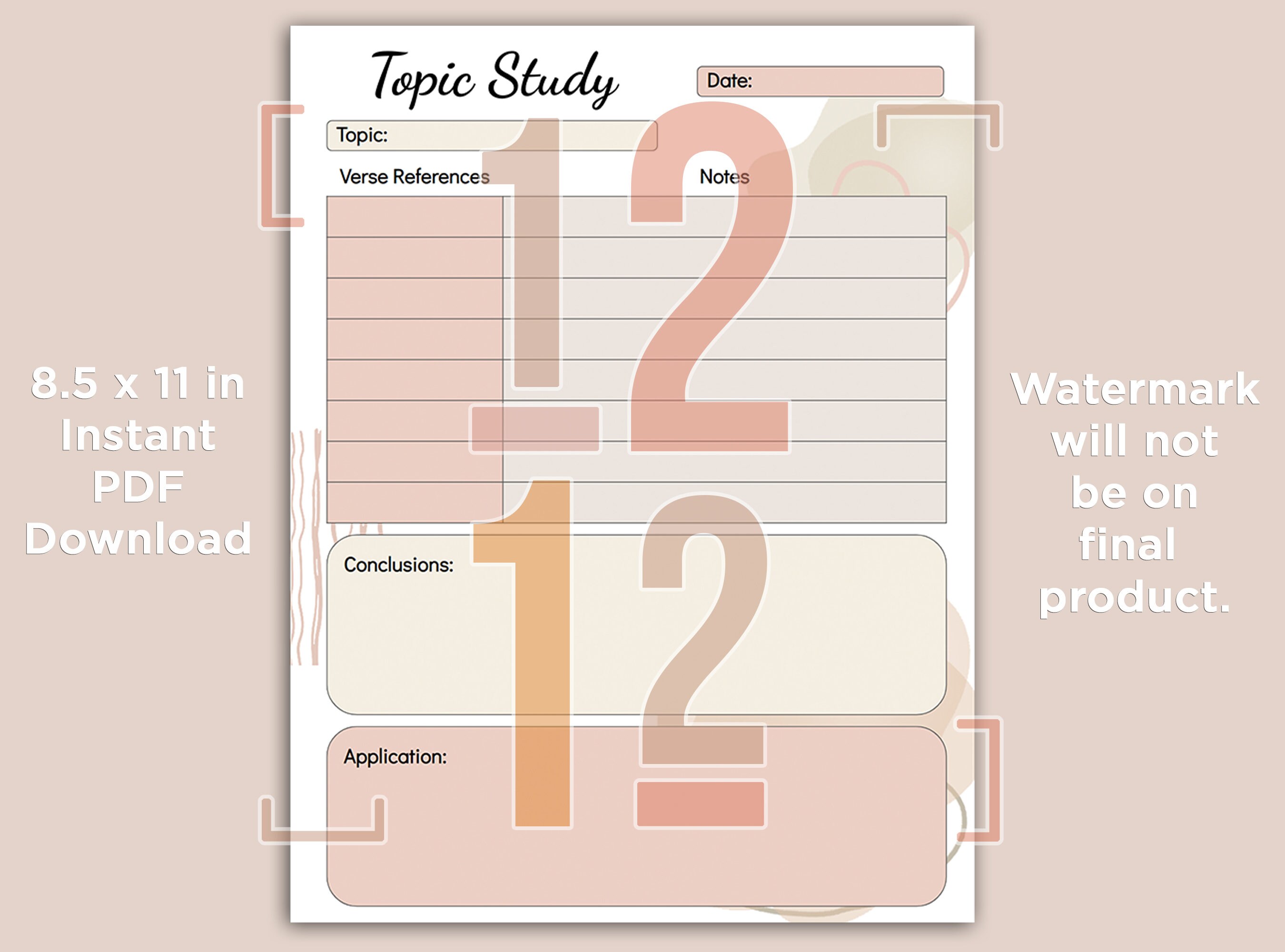 PRINTABLE Bible Topic Study Template Abstract Neutral Color Theme FULL Color - Etsy