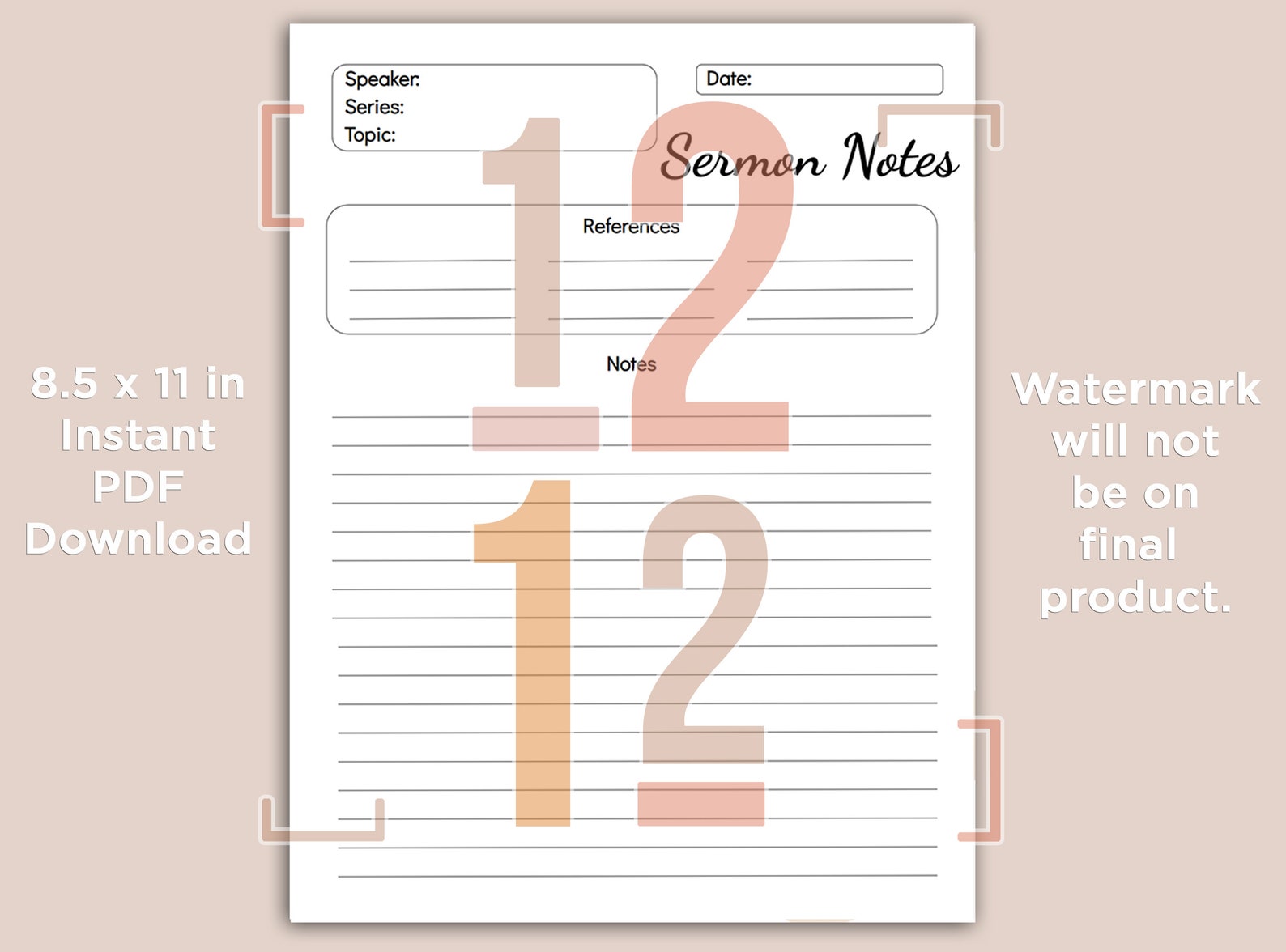 Printable Sermon Notes Template Minimalist Black And White Etsy