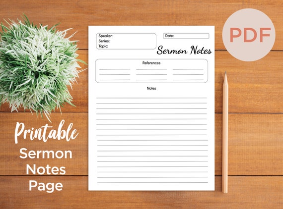 Printable Sermon Notes Template Minimalist Black And White Etsy