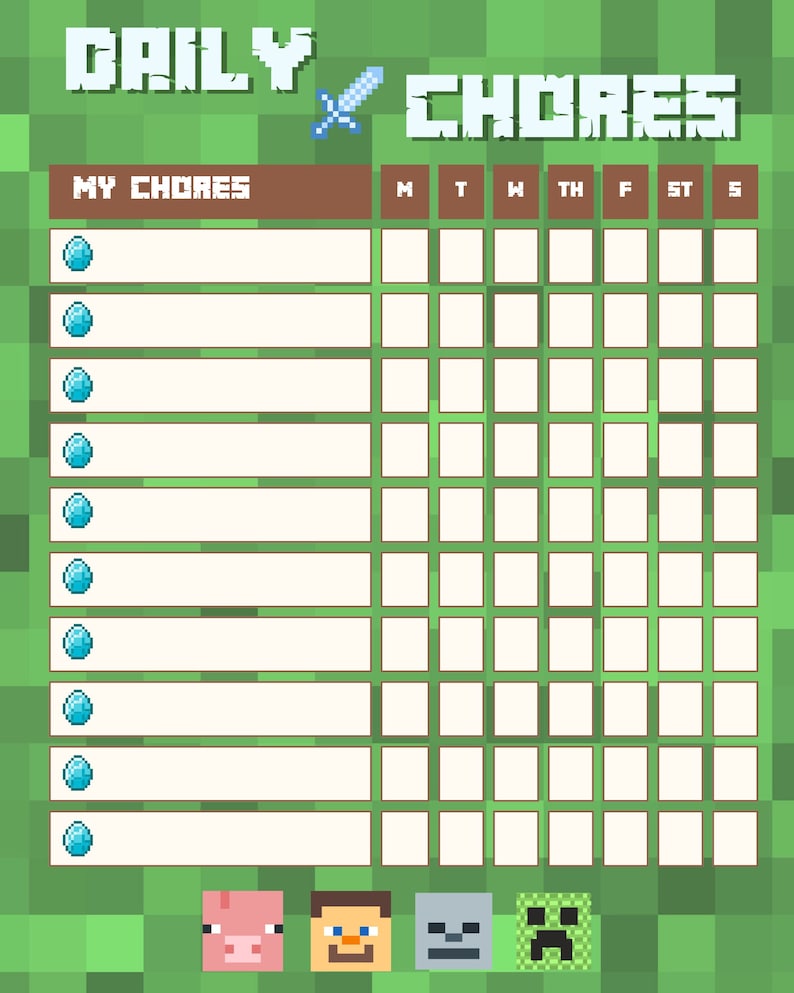 Editable Minecraft Chore Chart for Kids - Etsy