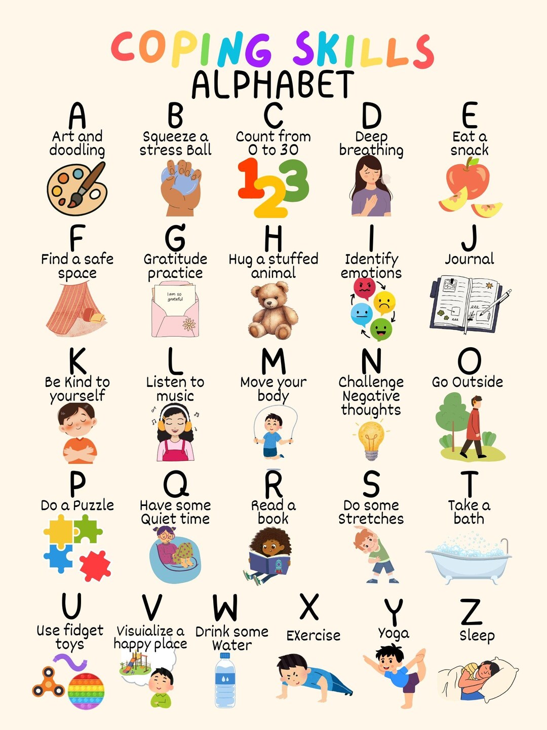 Coping Skills Alphabet Poster - Etsy