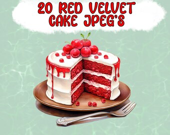 Red Velvet Cake Digital Watercolor - Etsy