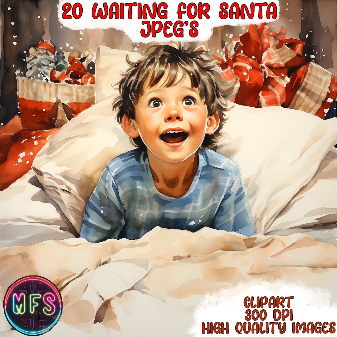 Watercolor waiting for Santa Clipart, 20 High Quality Jpgs, Instant ...