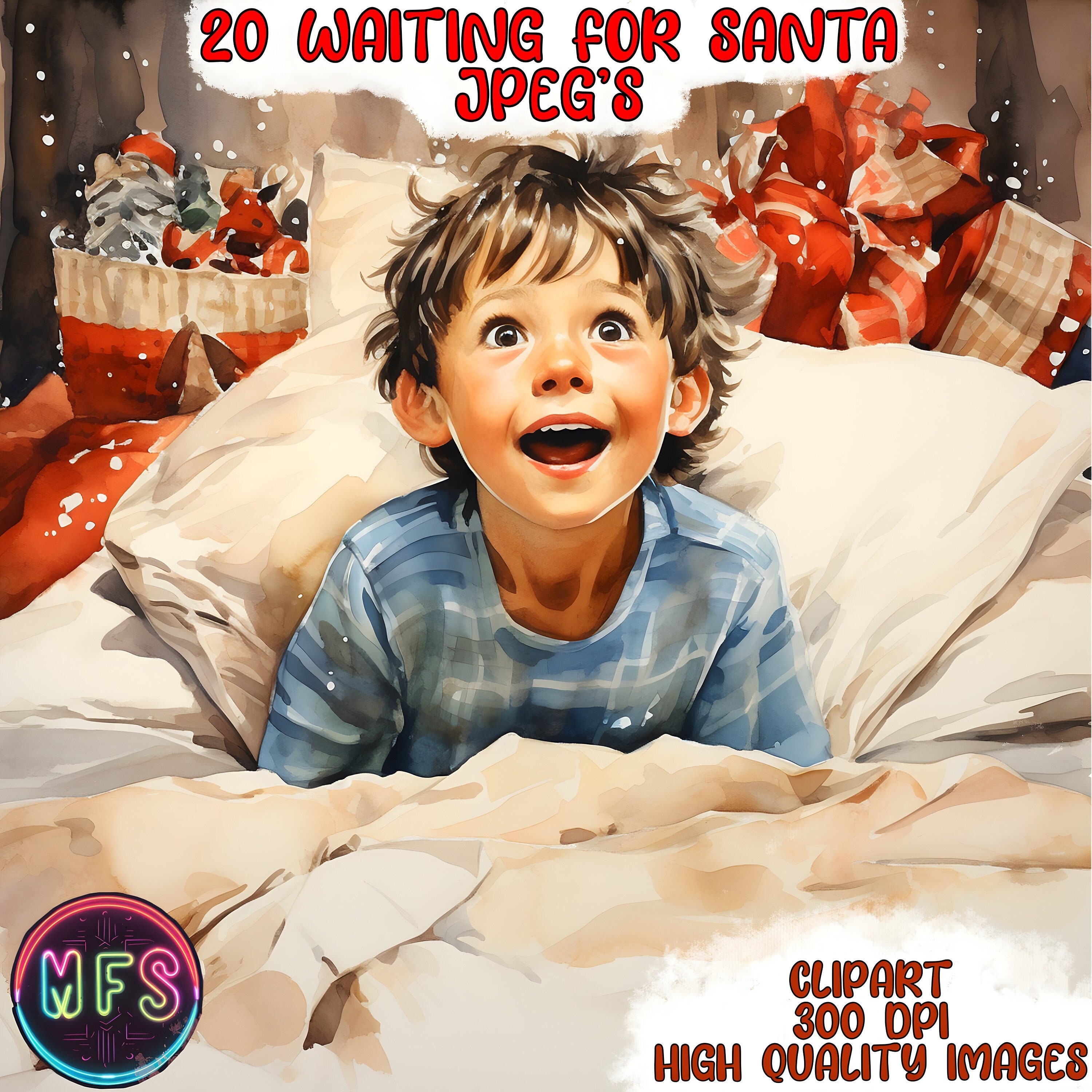 Watercolor waiting for Santa Clipart 20 High - Etsy
