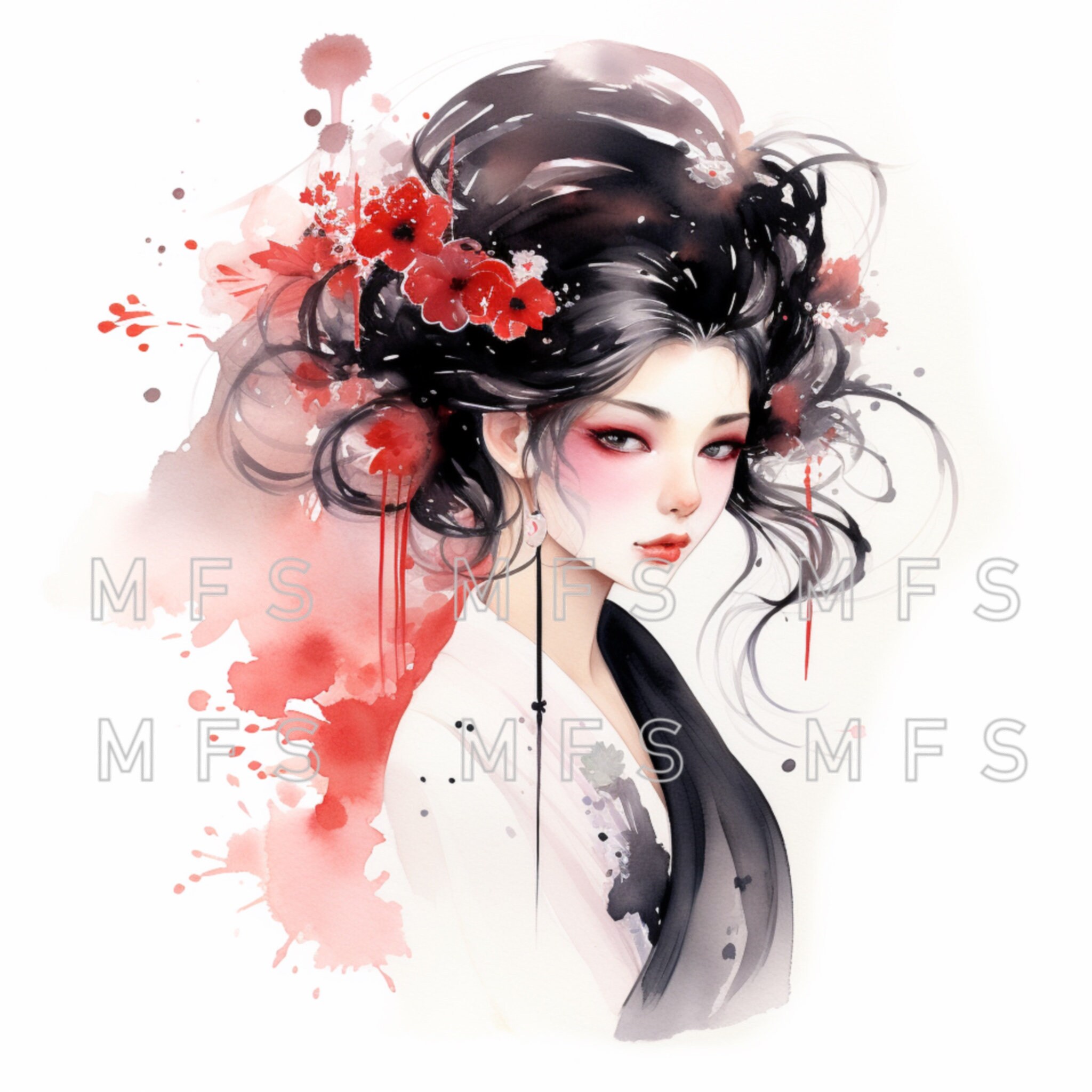 Watercolor Japanese Geisha Clipart, 20 High Quality Jpgs, Instant ...