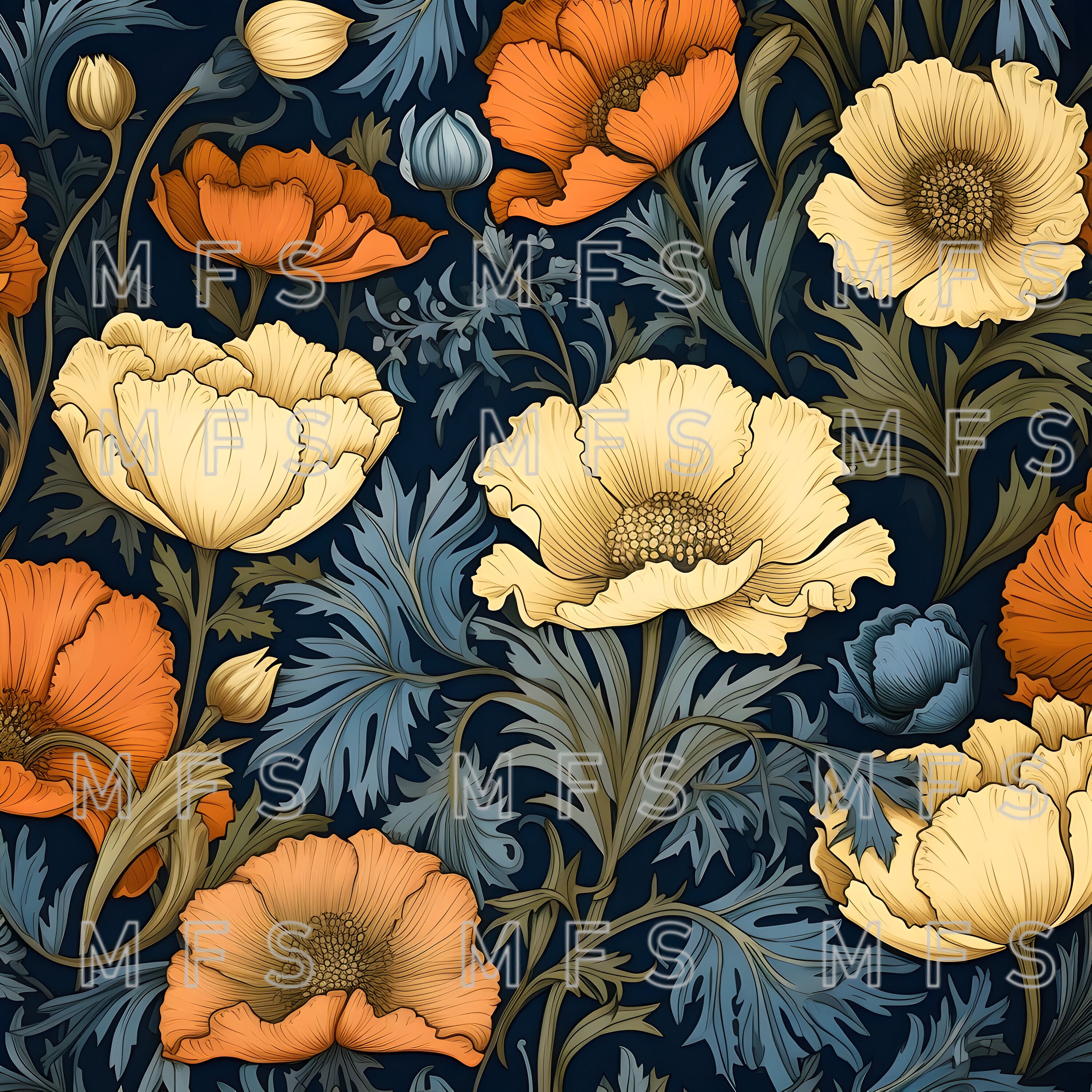 William Morris Inspired Flowers Seamless Pattern 20 High Quality Jpgs ...