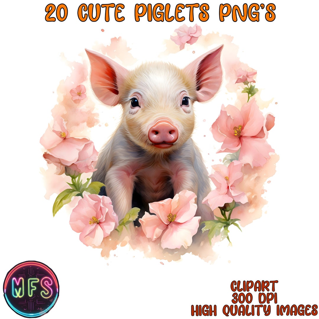 Watercolor Cute Piglets Clipart 20 High Quality Pngs Instant - Etsy