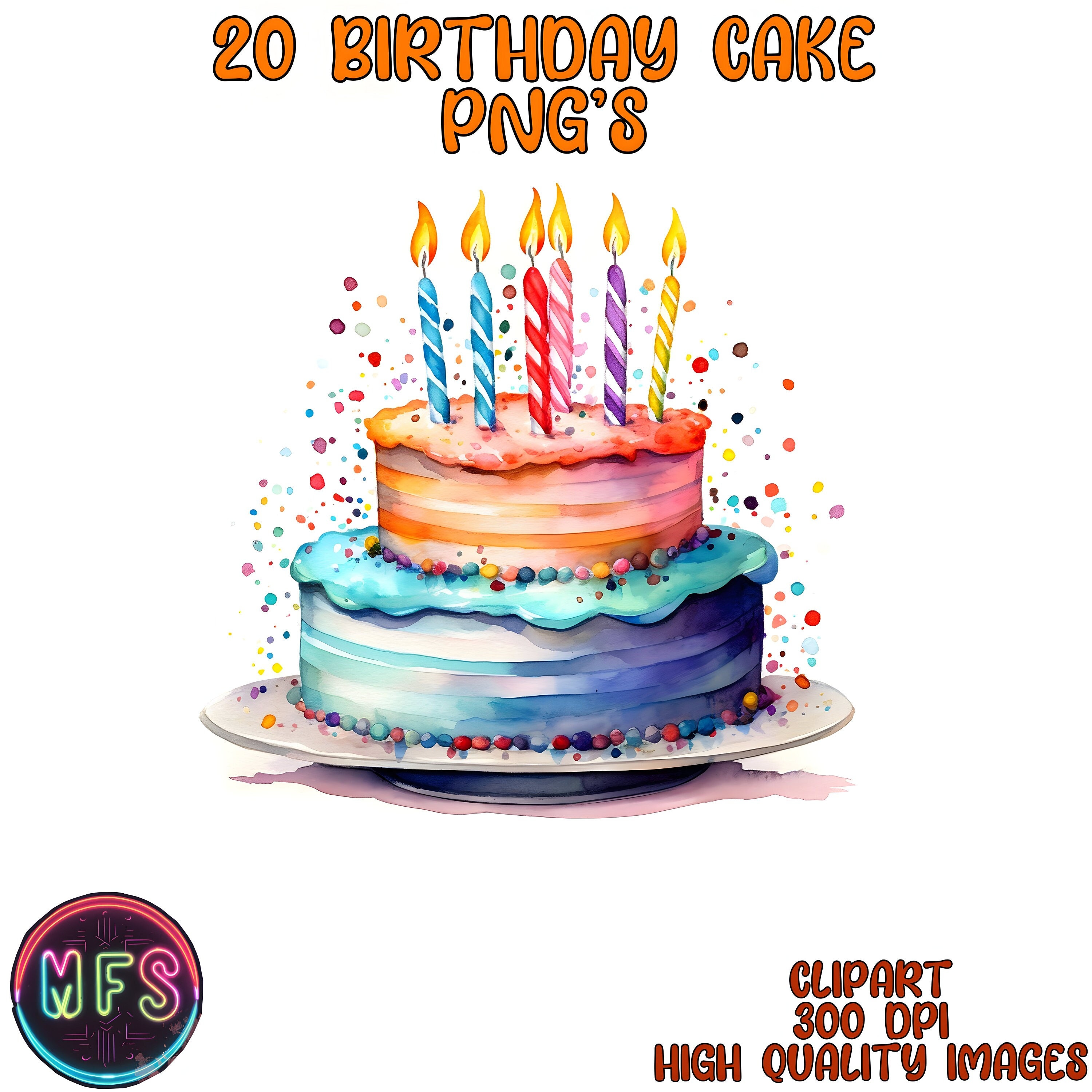 Watercolor Birthday Cake Clipart, 20 High Quality Png0s, Instant ...
