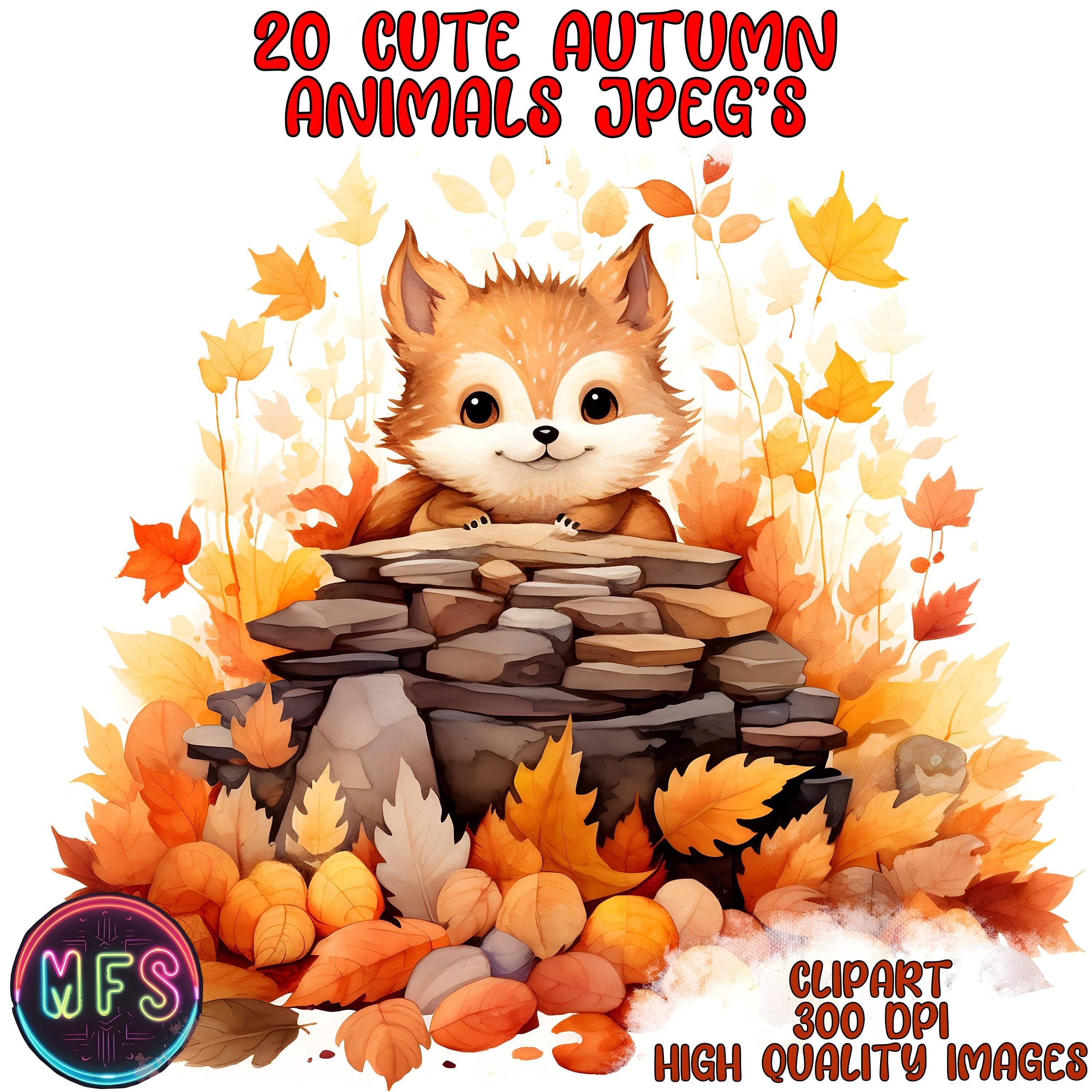 Watercolor Autumn Cute Animal Clipart, 20 High Quality JPG, Instant ...