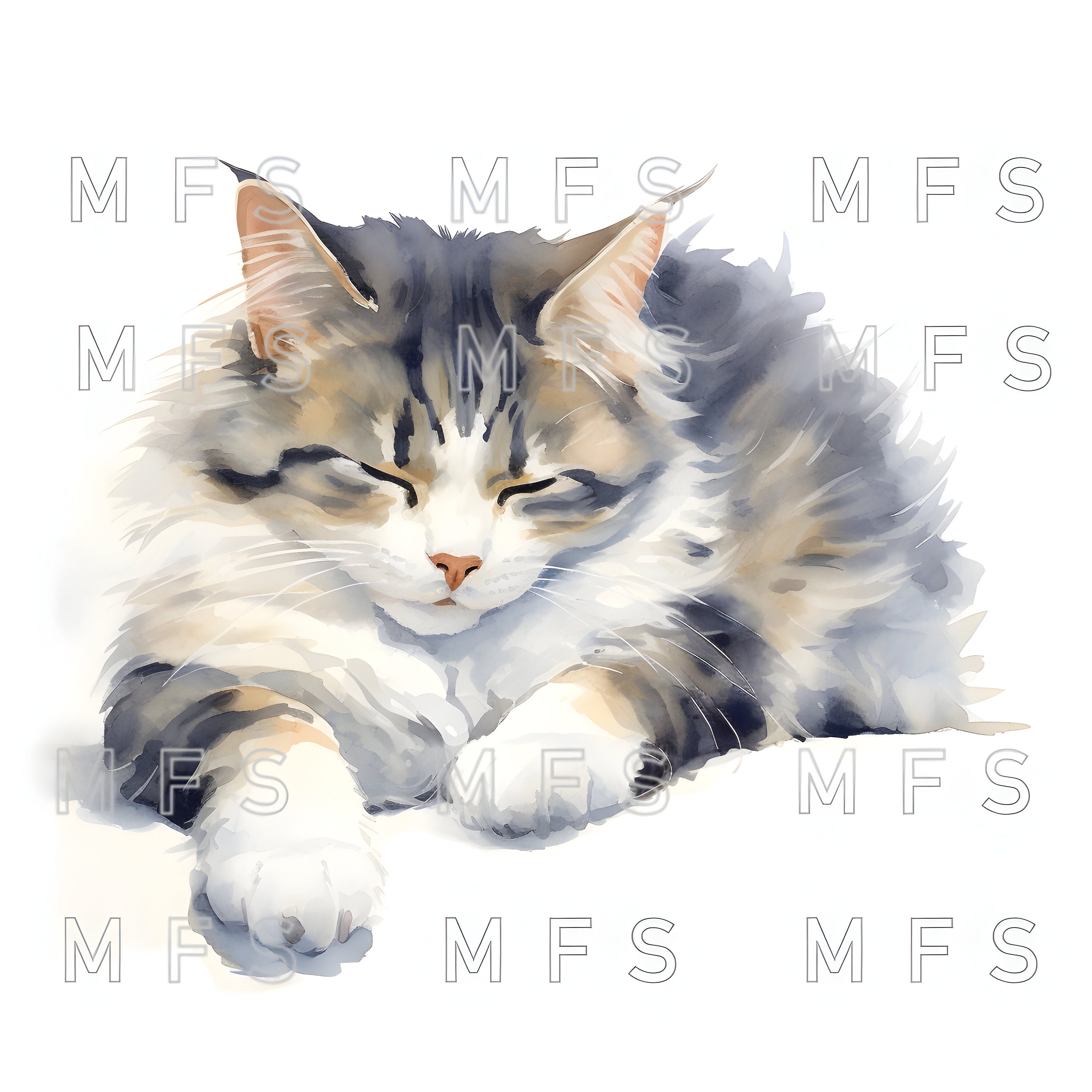 Watercolor Sleeping Cats Clipart, 20 High Quality Pngs, Instant Digital ...