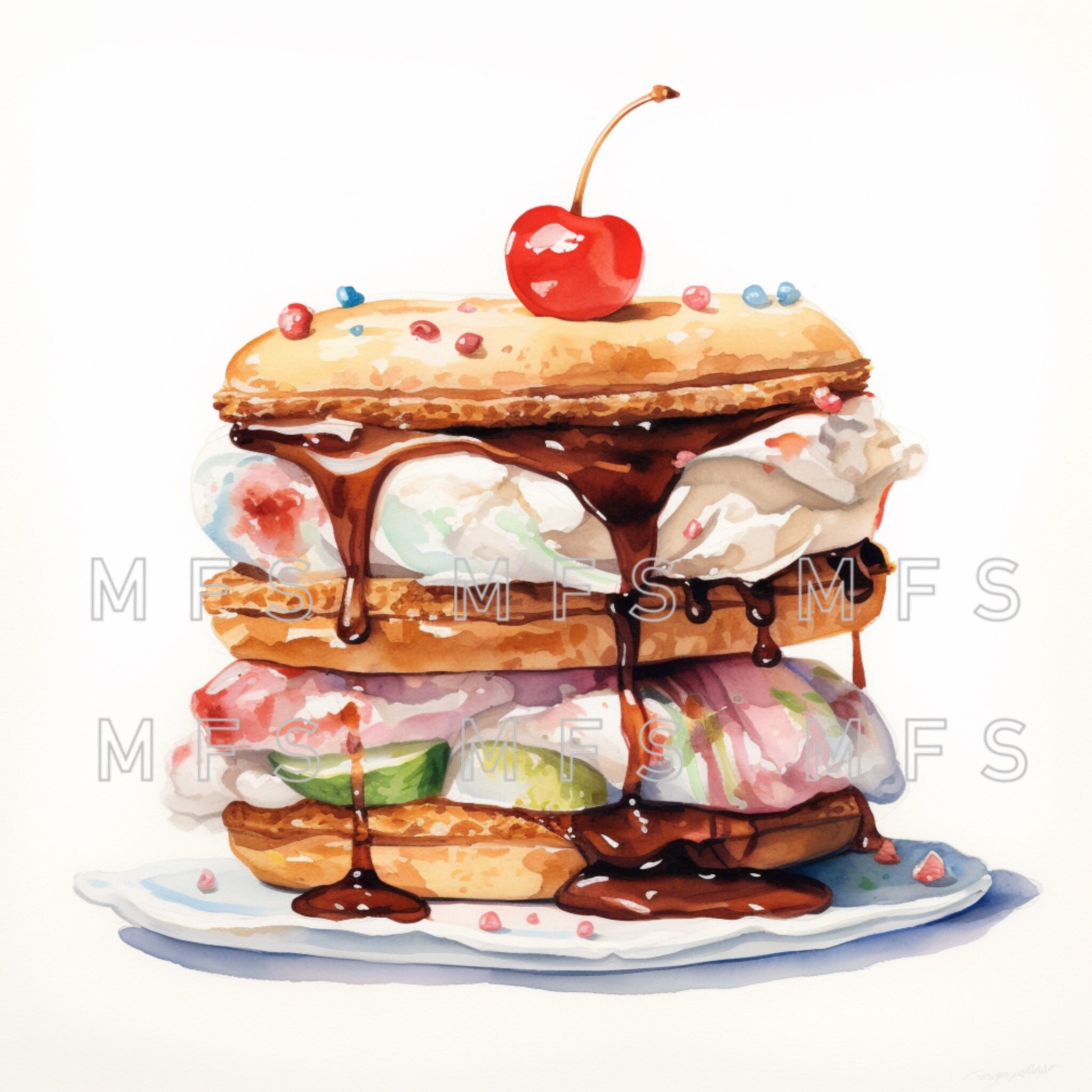 Watercolor Ice Cream Sandwich Clipart, 20 High Quality Jpgs, Instant ...