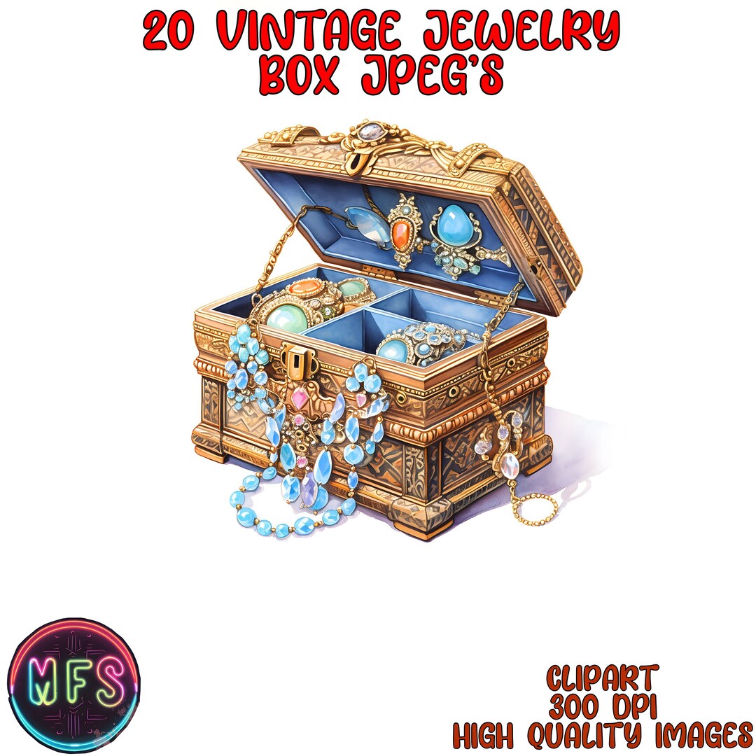 Watercolor Vintage Jewelry Box Clipart, 20 High Quality Jpgs, Instant ...