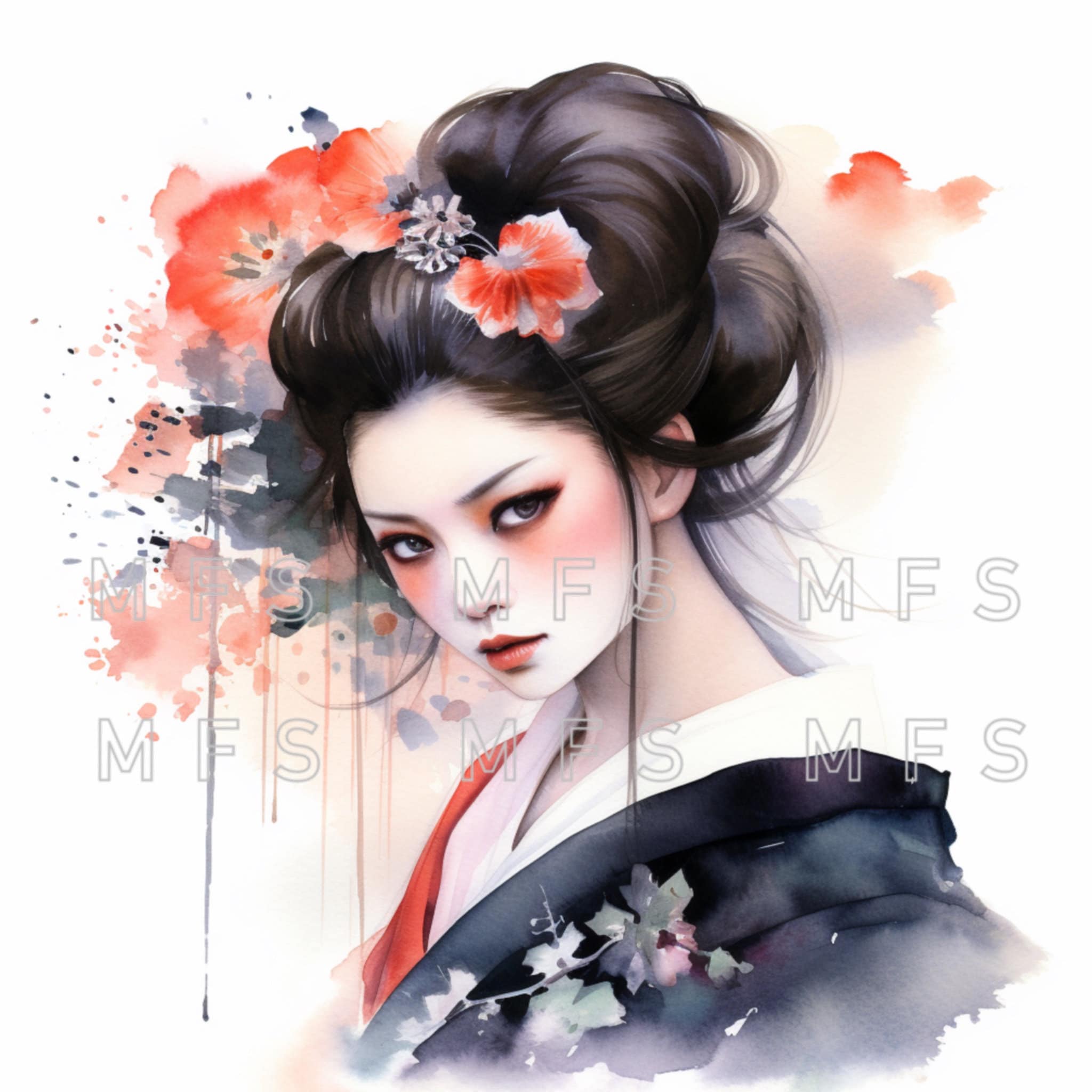 Watercolor Japanese Geisha Clipart, 20 High Quality Jpgs, Instant ...
