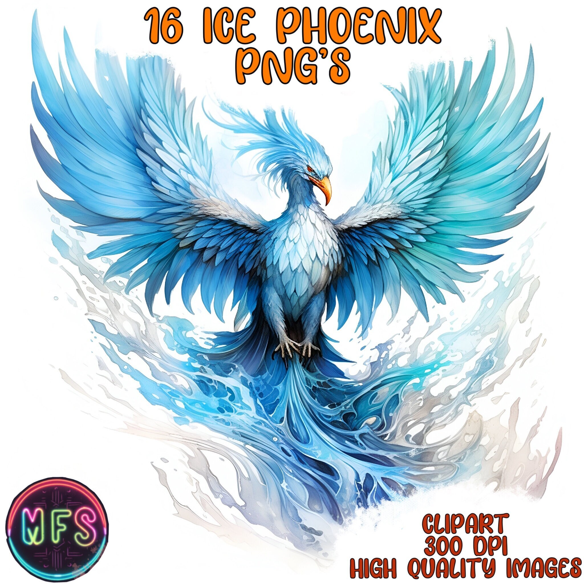 Watercolor Ice Phoenix Clipart, 16 High Quality Png's, Instant Digital ...