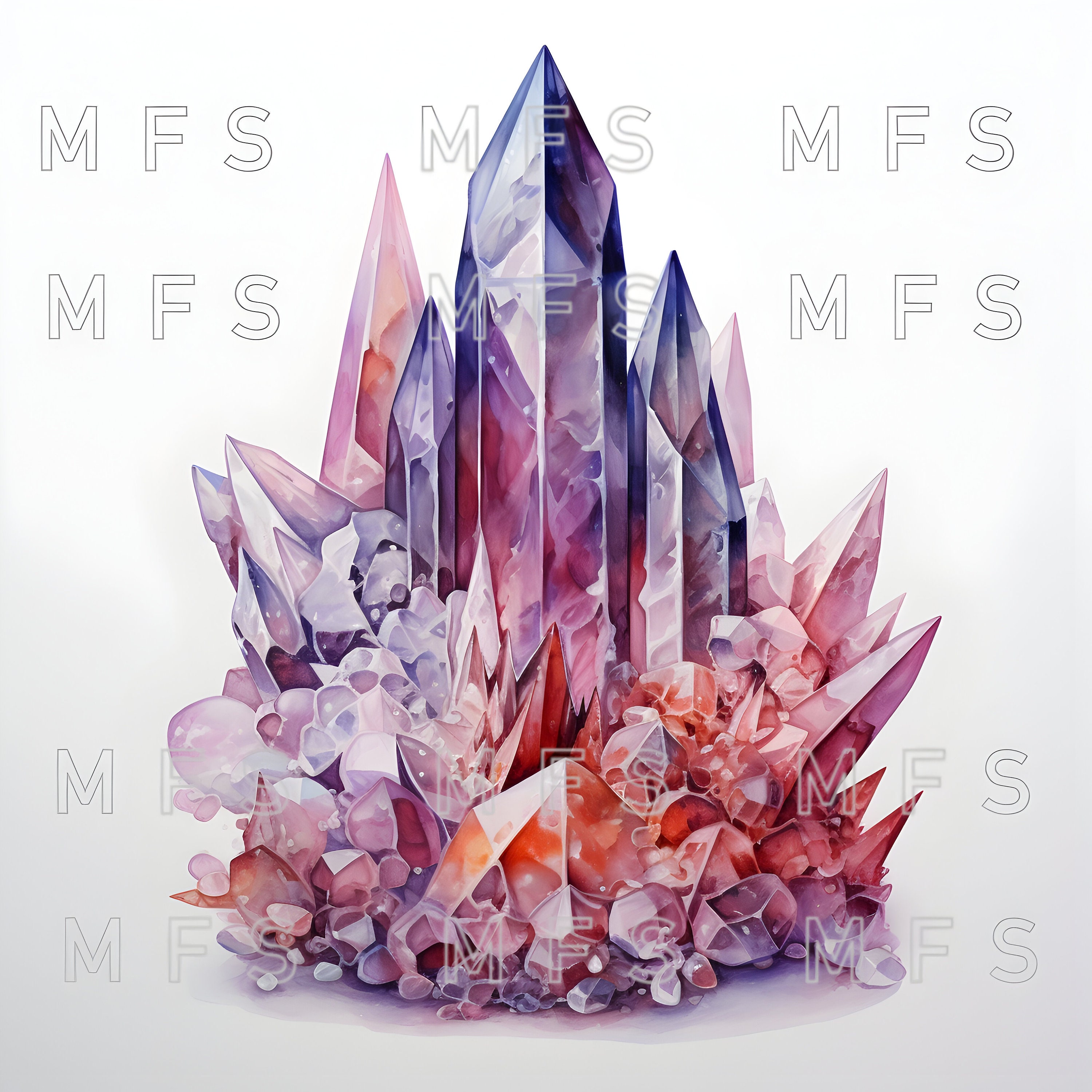 Watercolor Beautiful Crystal Gem Clipart, 20 High Quality Jpgs, Instant ...