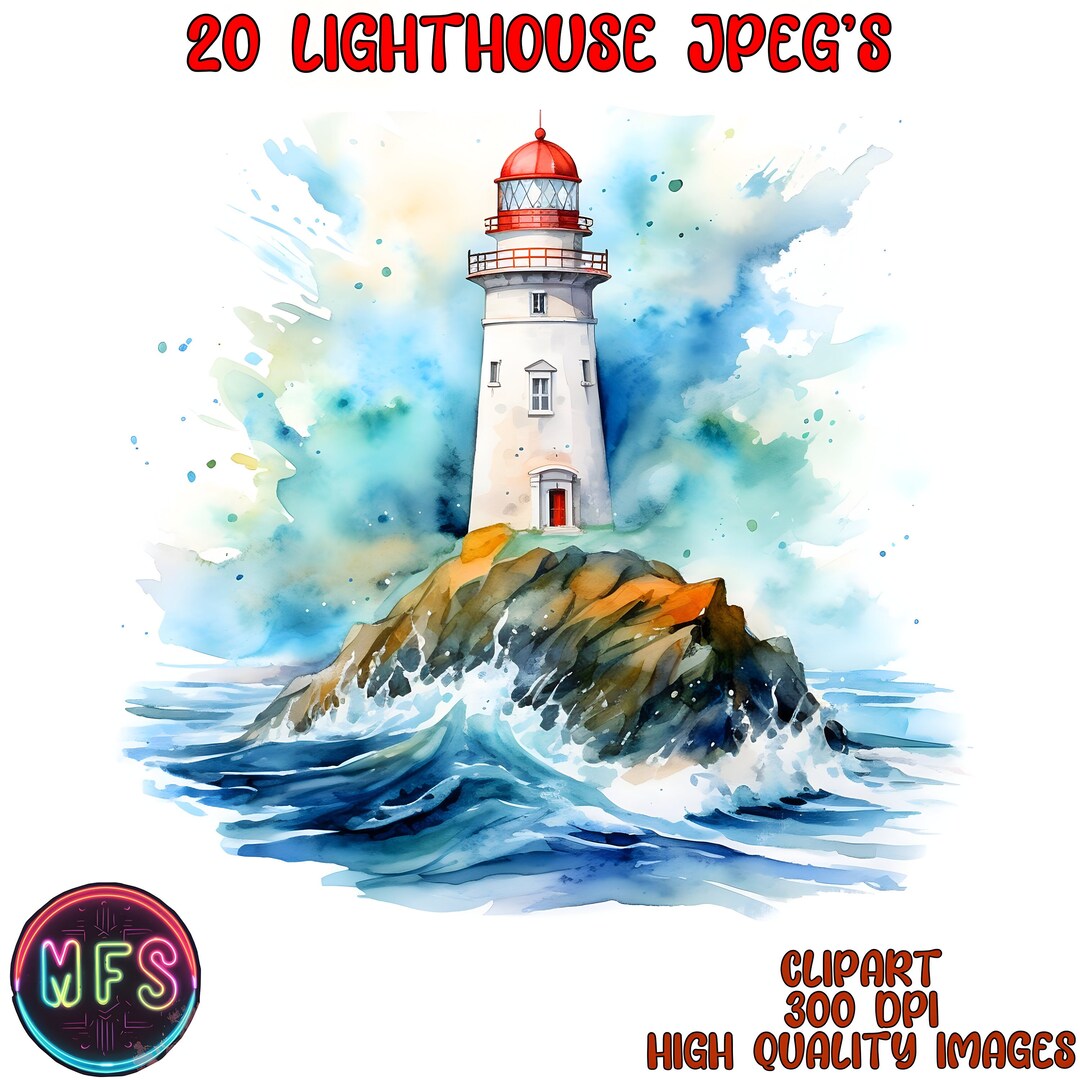 Watercolor Lighthouse Clipart, 20 High Quality Jpg's, Instant Digital ...