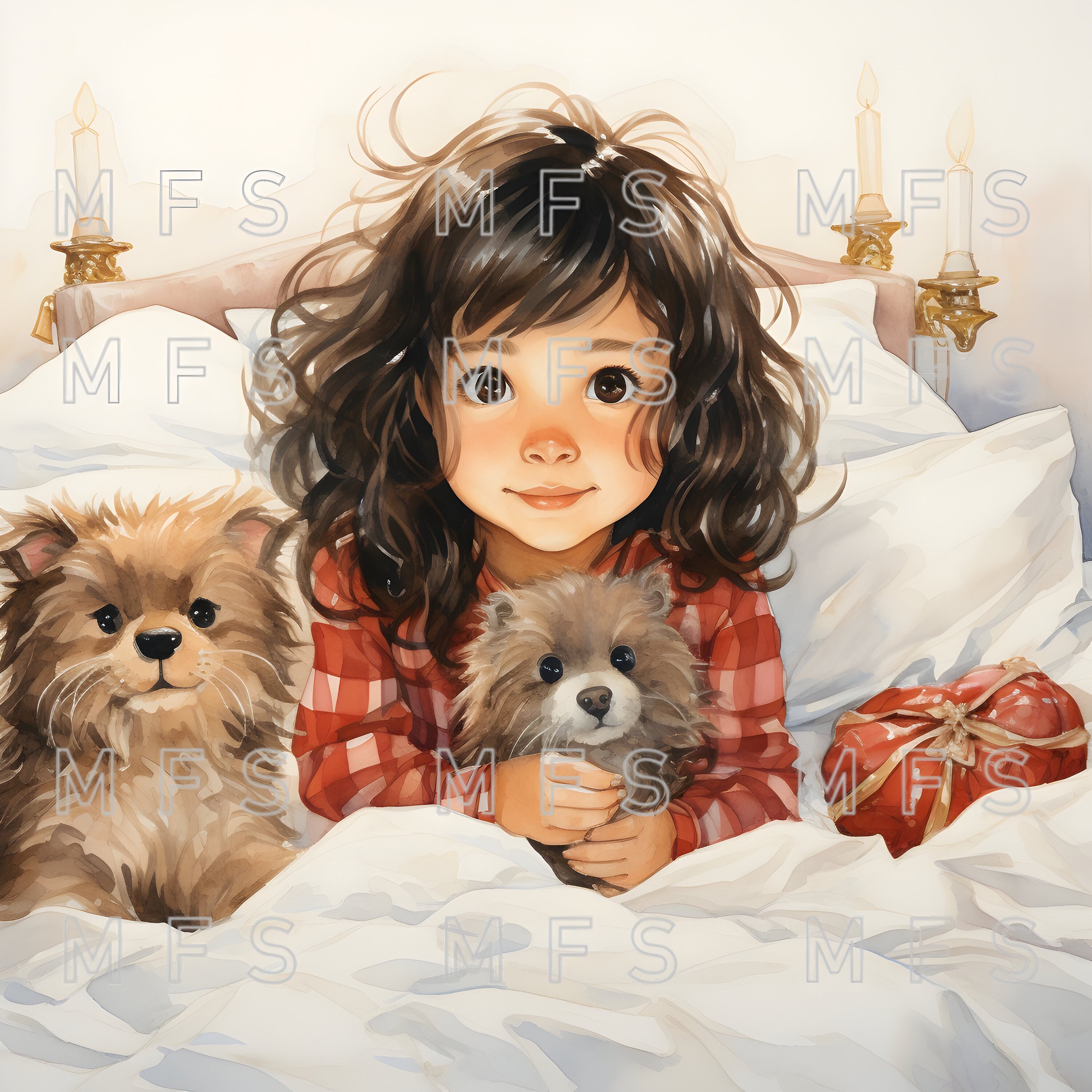 Watercolor waiting for Santa Clipart 20 High - Etsy