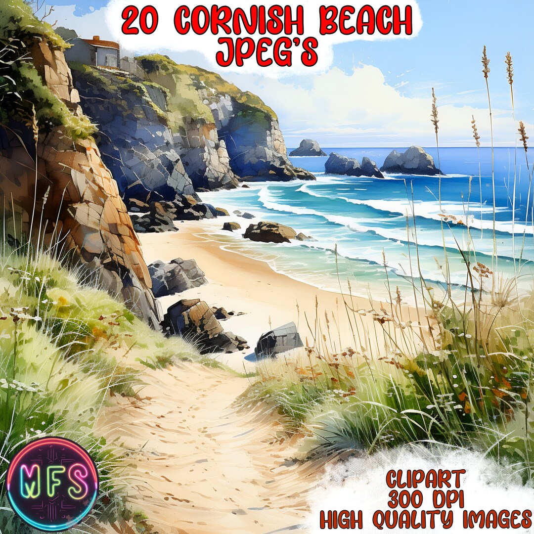 Watercolor Cornish Beach Clipart, 20 High Quality Jpgs, Instant Digital ...