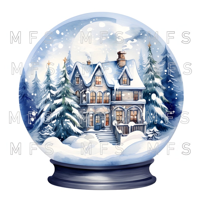 Watercolor Christmas Snow Globe Clipart 20 High Quality PNG - Etsy
