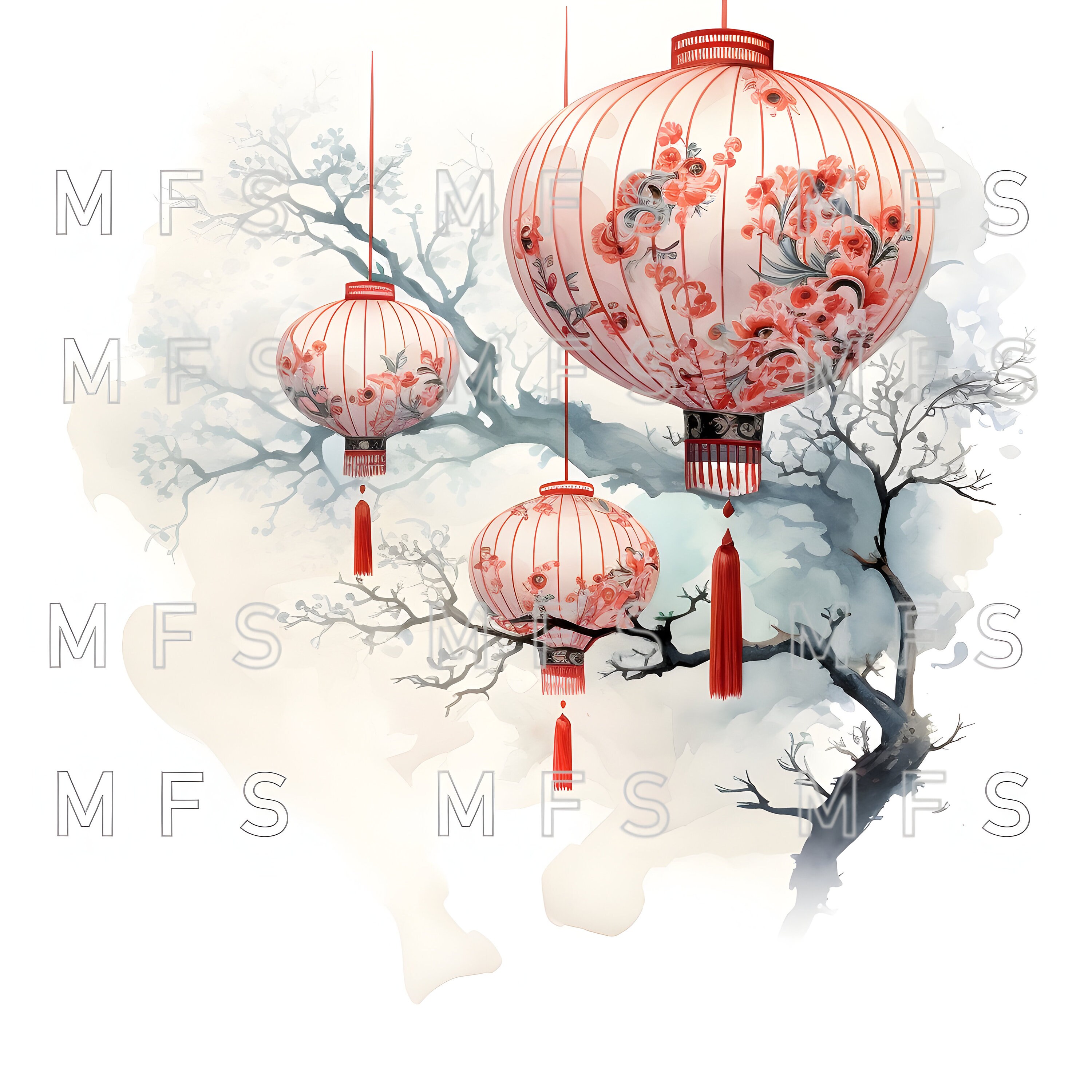 Watercolor Chinese Lantern Clipart, 20 High Quality JPG, Instant ...