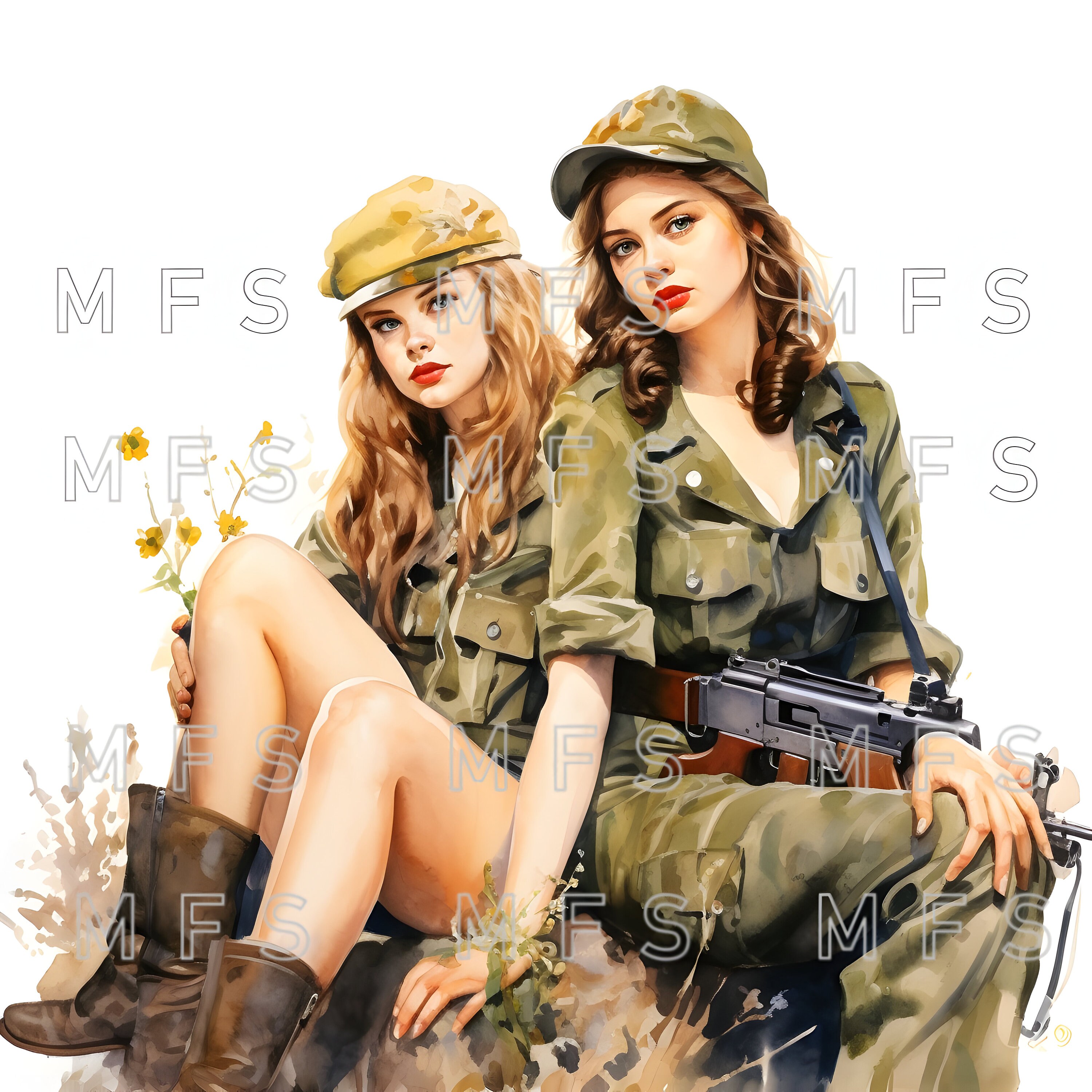 Watercolor Army Girls Clipart, 20 High Quality Jpgs, Instant Digital ...