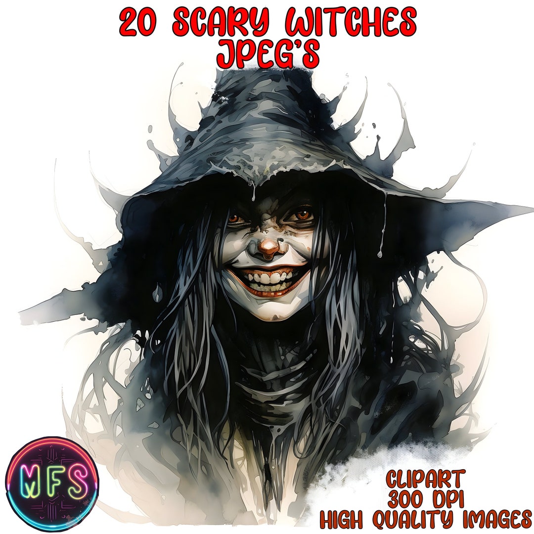 Watercolor Scary Witch Clipart, 20 High Quality Jpgs, Instant Digital ...