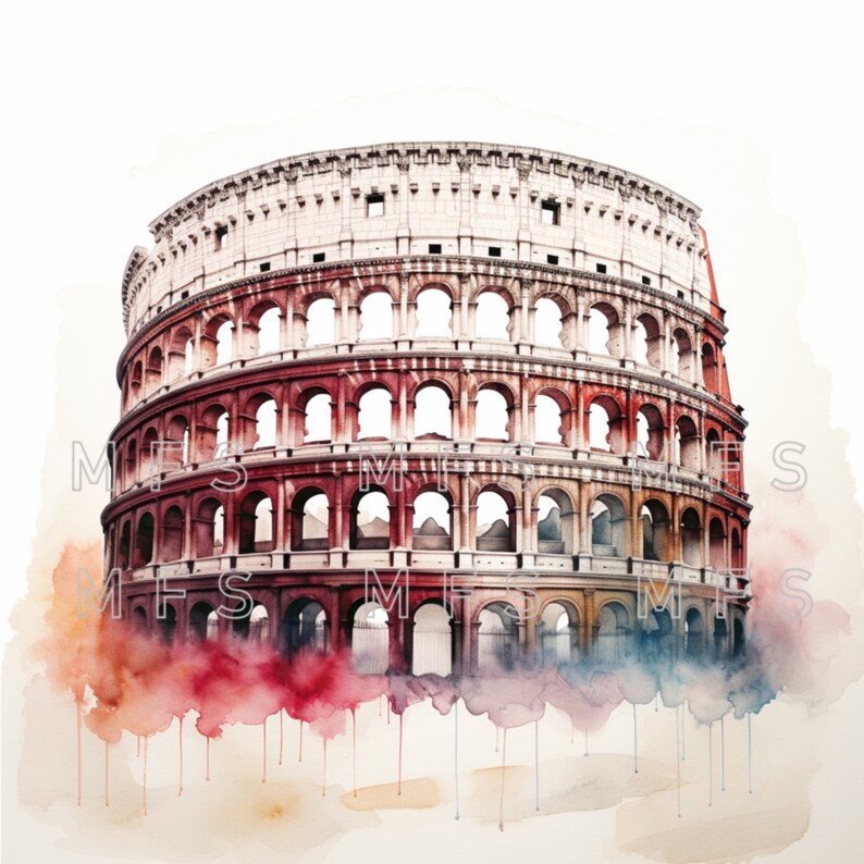 Watercolor Rome Colosseum Clipart, 20 High Quality Jpgs, Instant ...