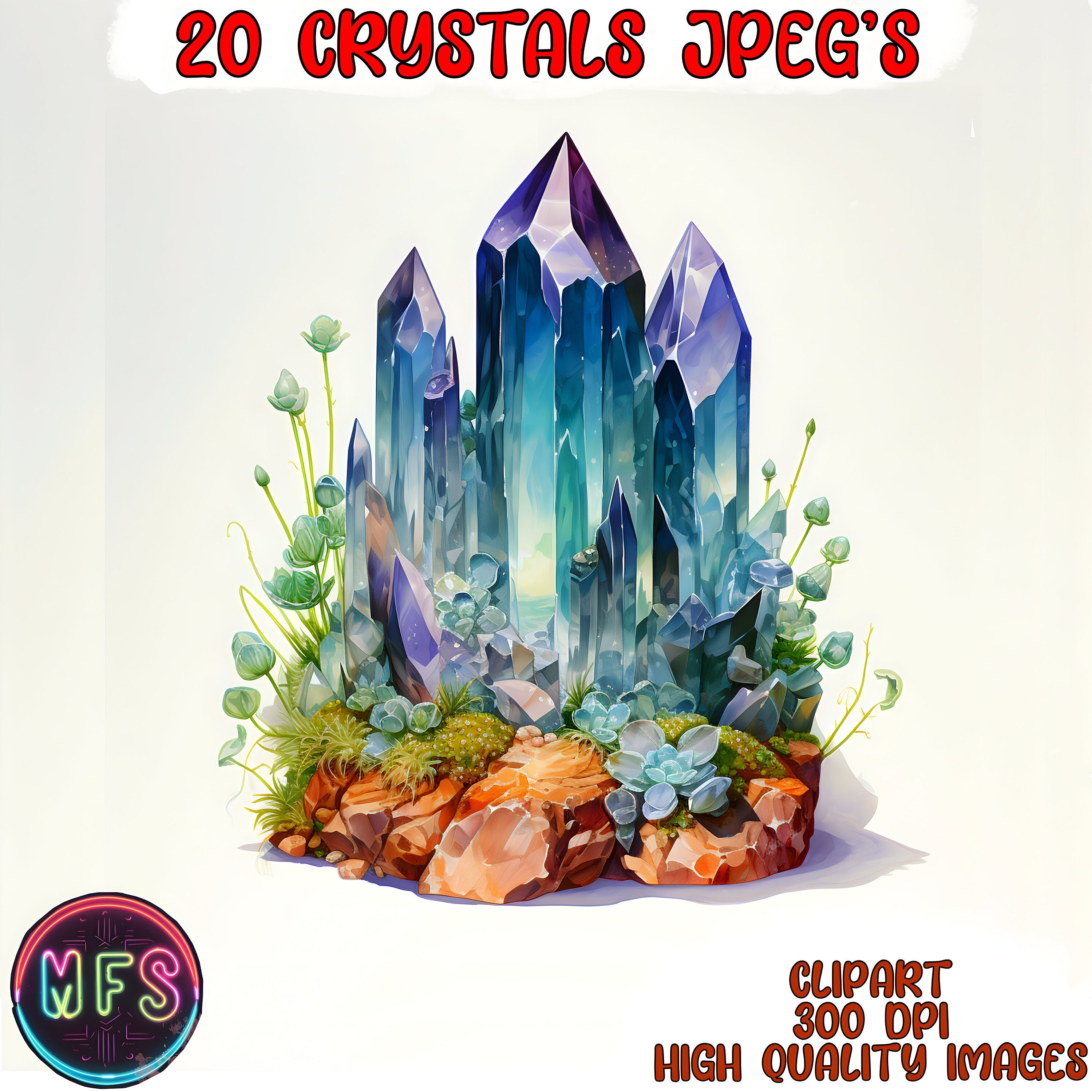 Watercolor Beautiful Crystal Gem Clipart, 20 High Quality Jpgs, Instant ...