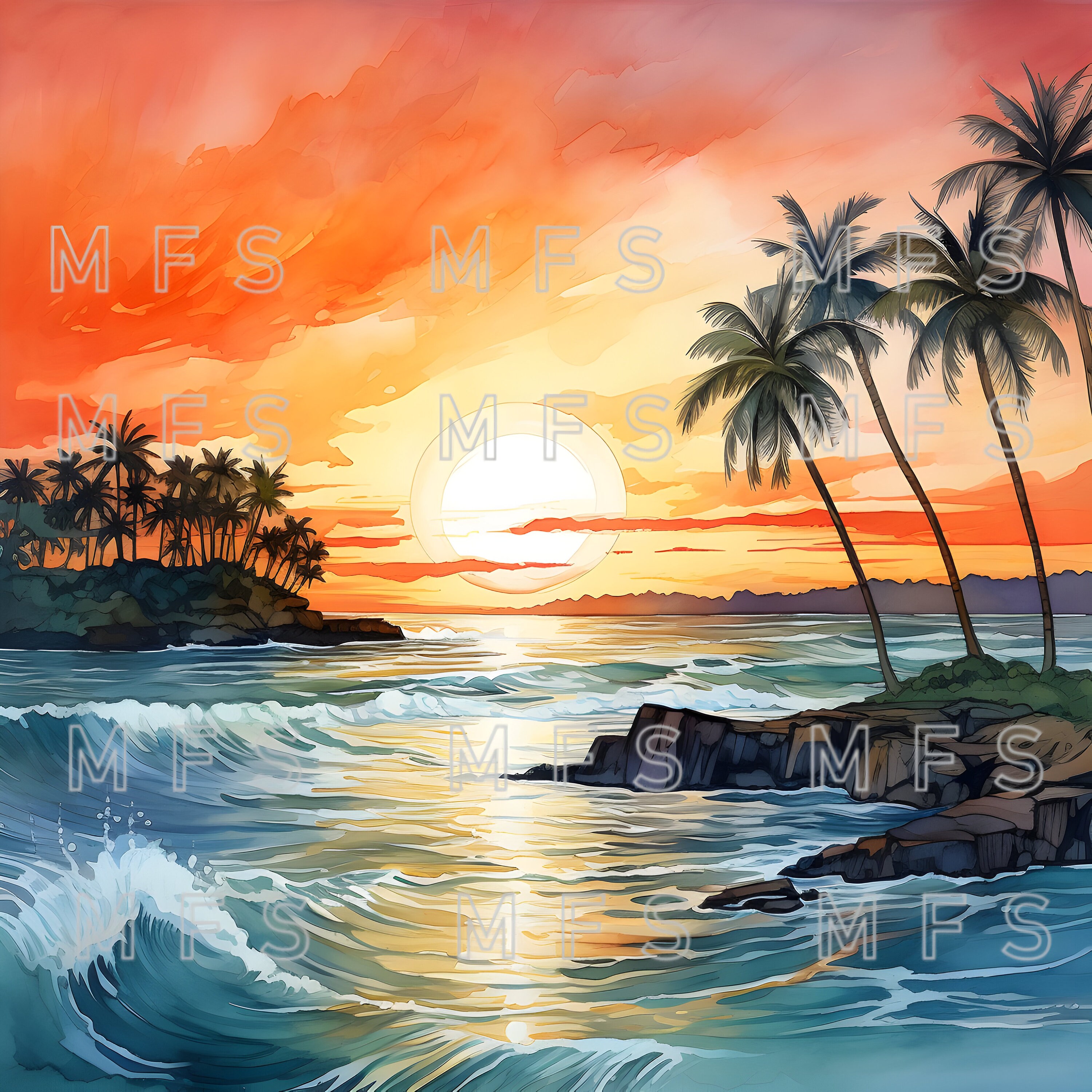 Watercolor Hawaiian Sunset Clipart, 20 High Quality Jpgs, Instant ...