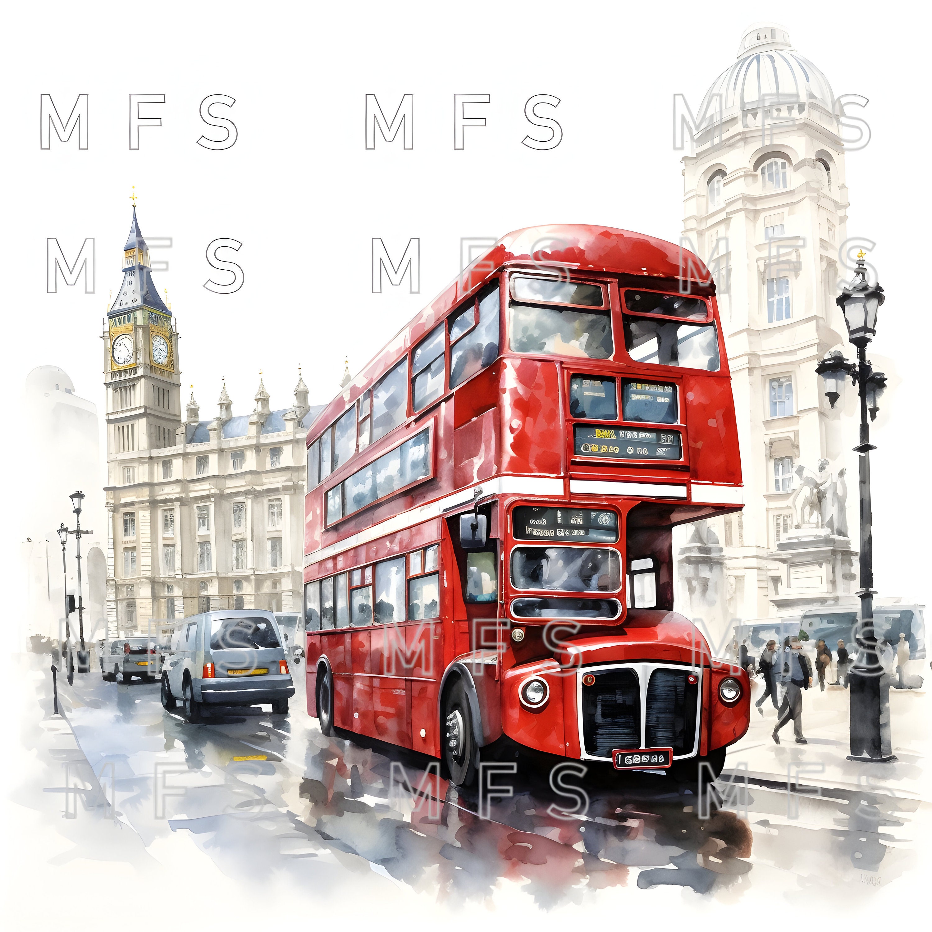 Watercolor London Bus Clipart, 20 High Quality Jpgs, Instant Digital ...
