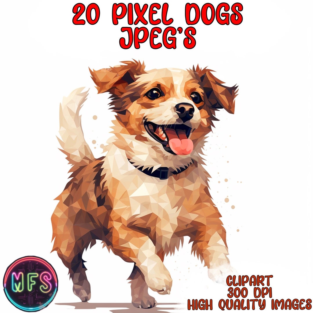 Watercolor Pixel Dogs Clipart, 20 High Quality Jpgs, Instant Digital ...
