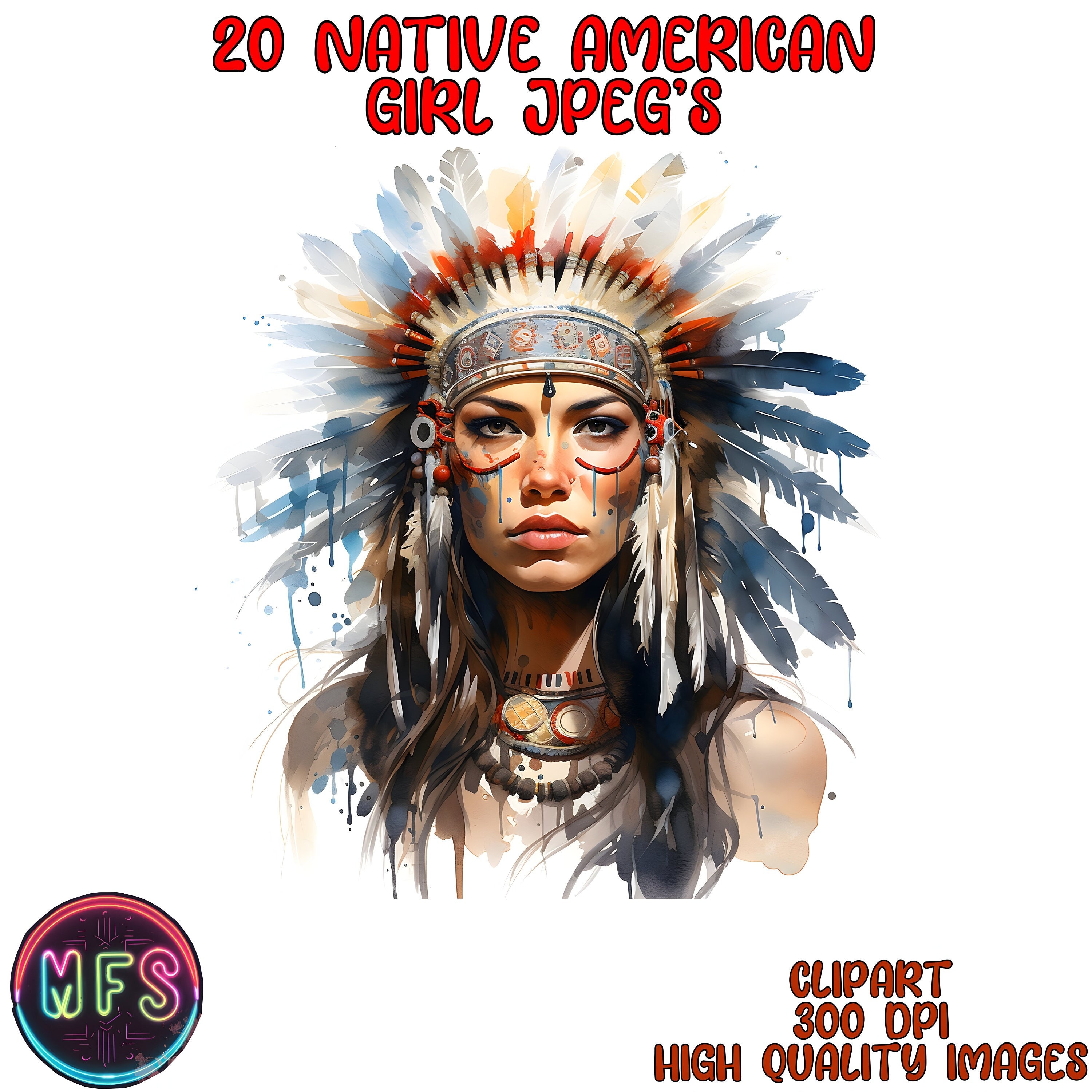 Watercolor Native American Girl Clipart, 20 High Quality Jpgs, Instant ...