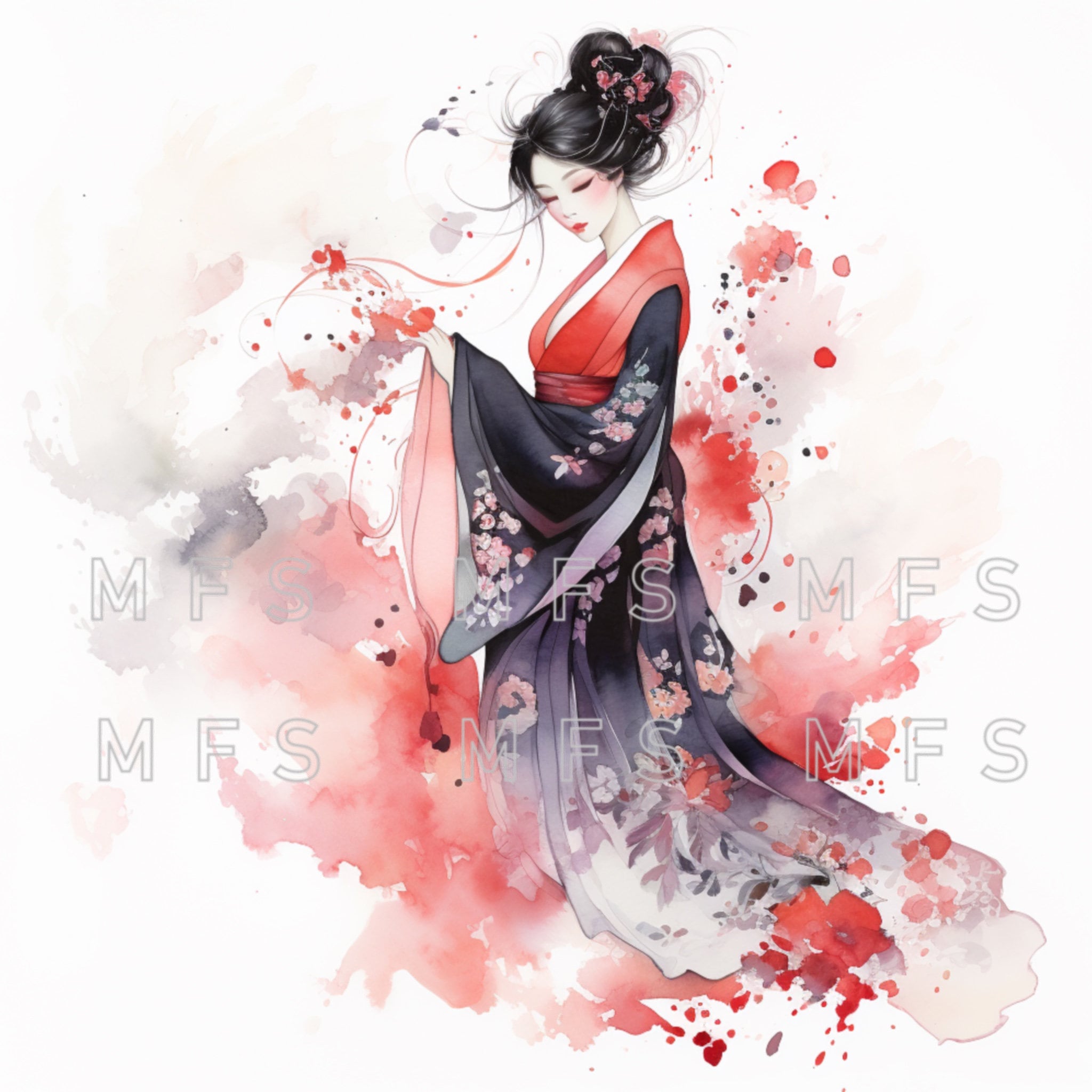 Watercolor Japanese Geisha Clipart, 20 High Quality Jpgs, Instant ...