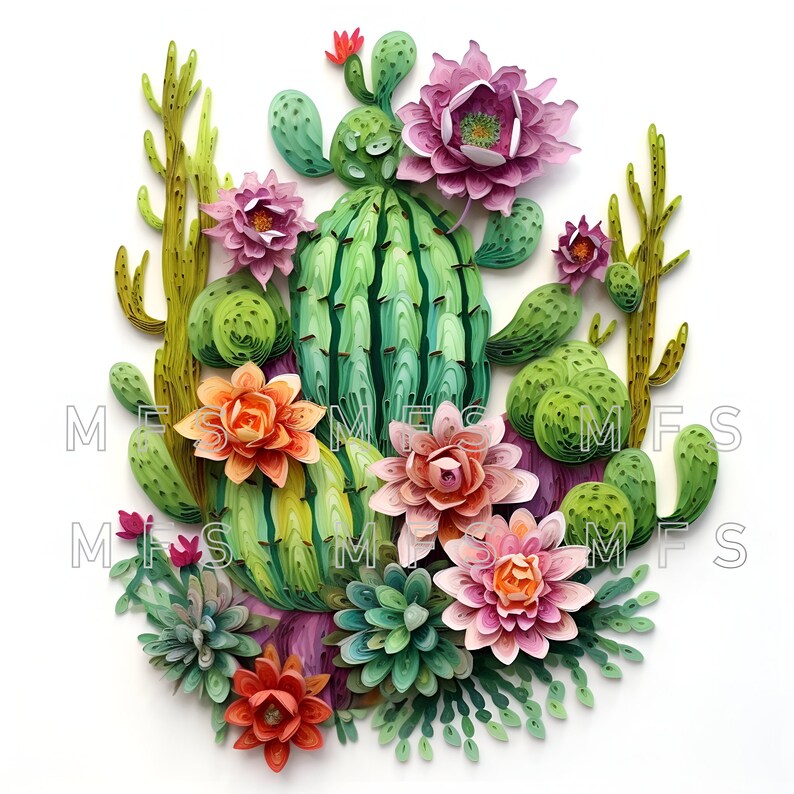 Watercolor Quilling Cactus Clipart 20 High Quality Jpgs - Etsy
