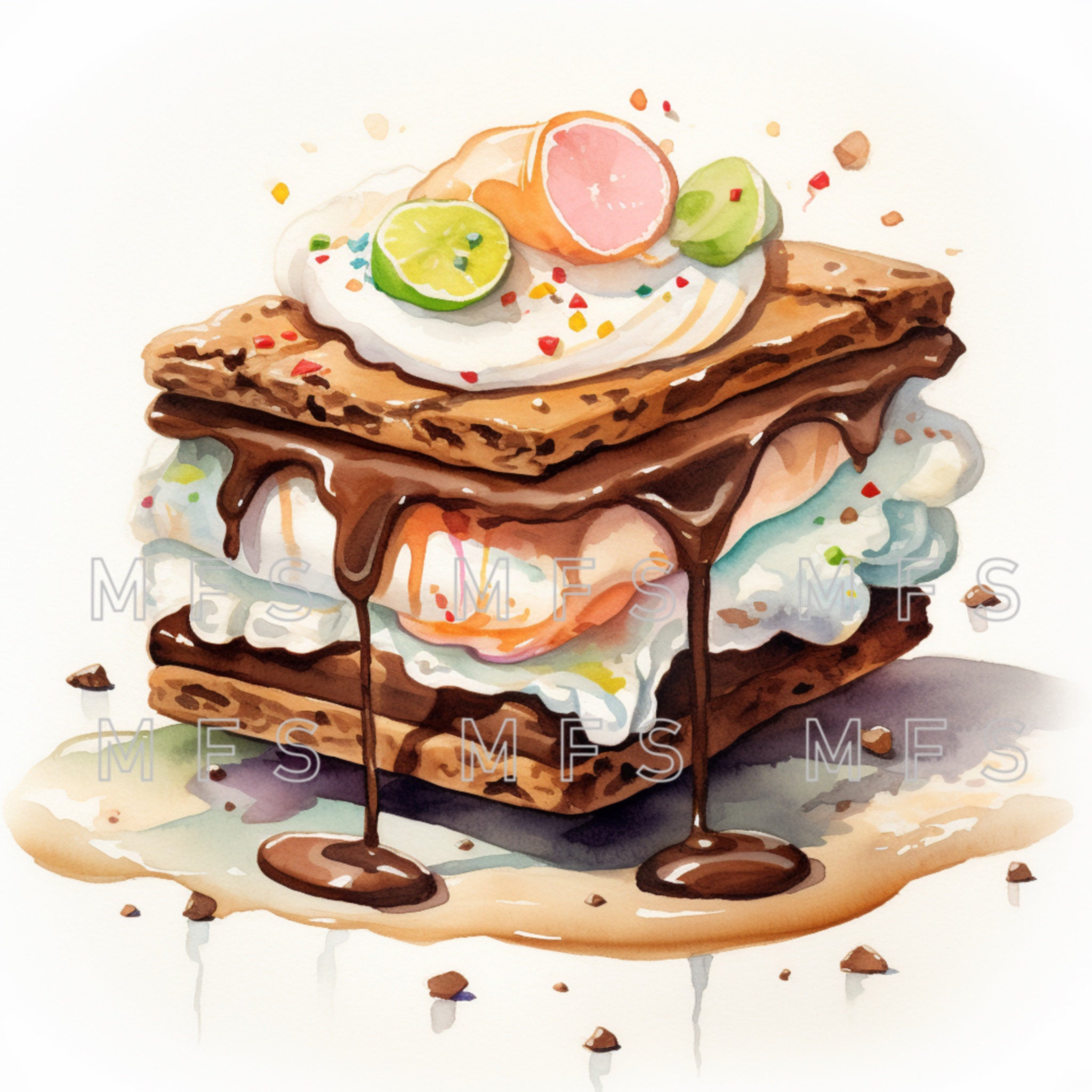 Watercolor Ice Cream Sandwich Clipart, 20 High Quality Jpgs, Instant ...