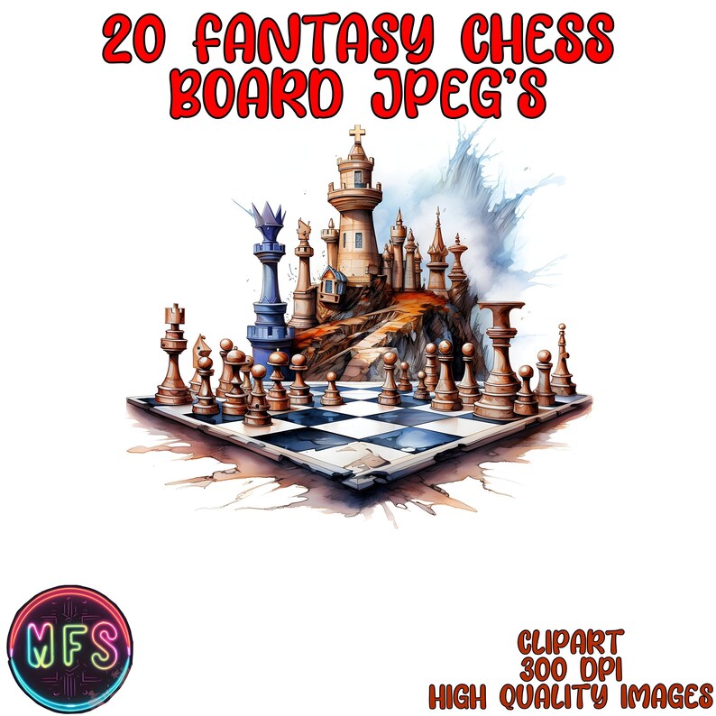 Watercolor Fantasy Chess Board Clipart, 20 High Quality Jpgs, Instant ...
