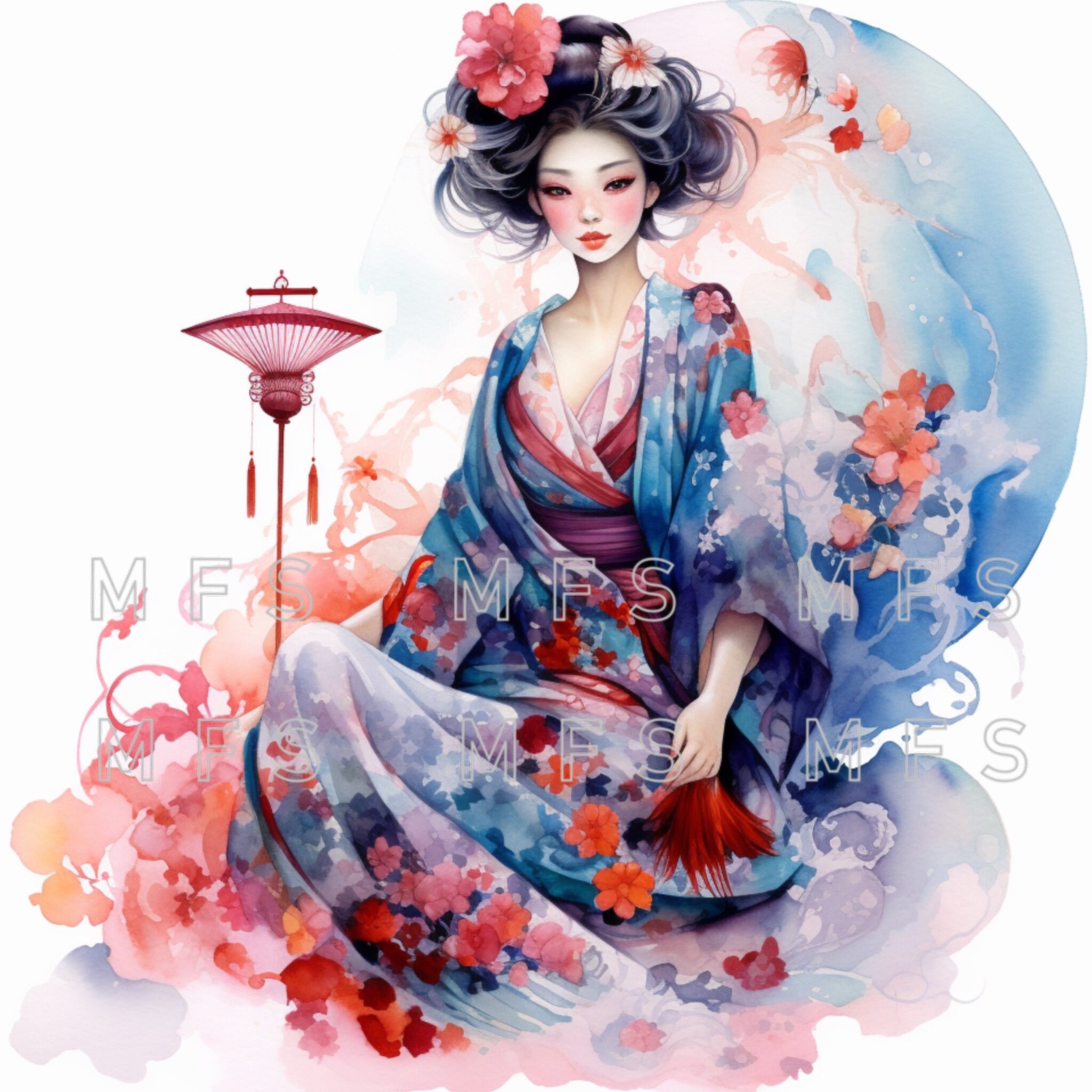 Watercolor Japanese Geisha Clipart, 20 High Quality Jpgs, Instant ...