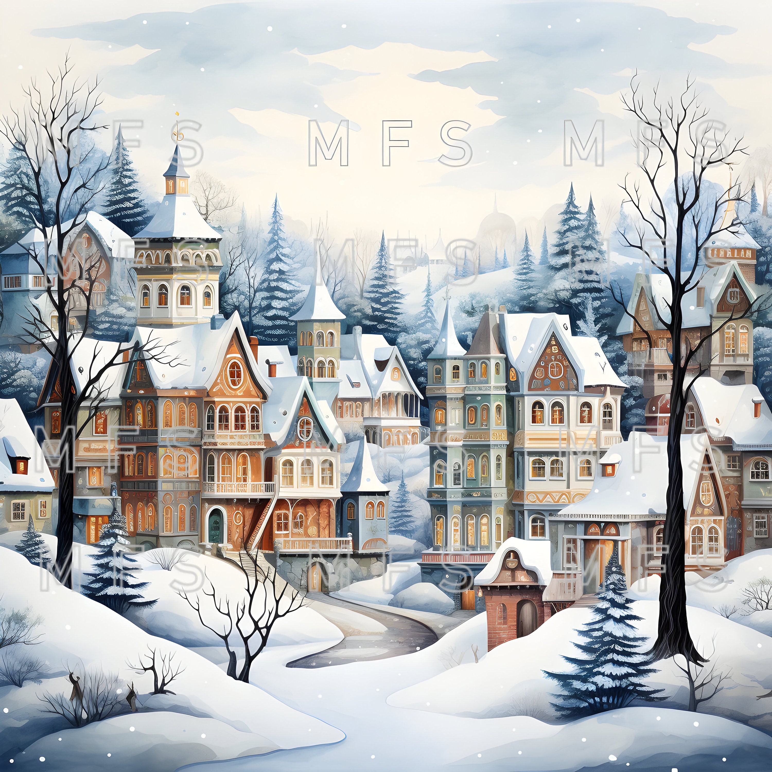 Watercolor Winter Village Clipart, 20 High Quality Jpgs, Instant ...