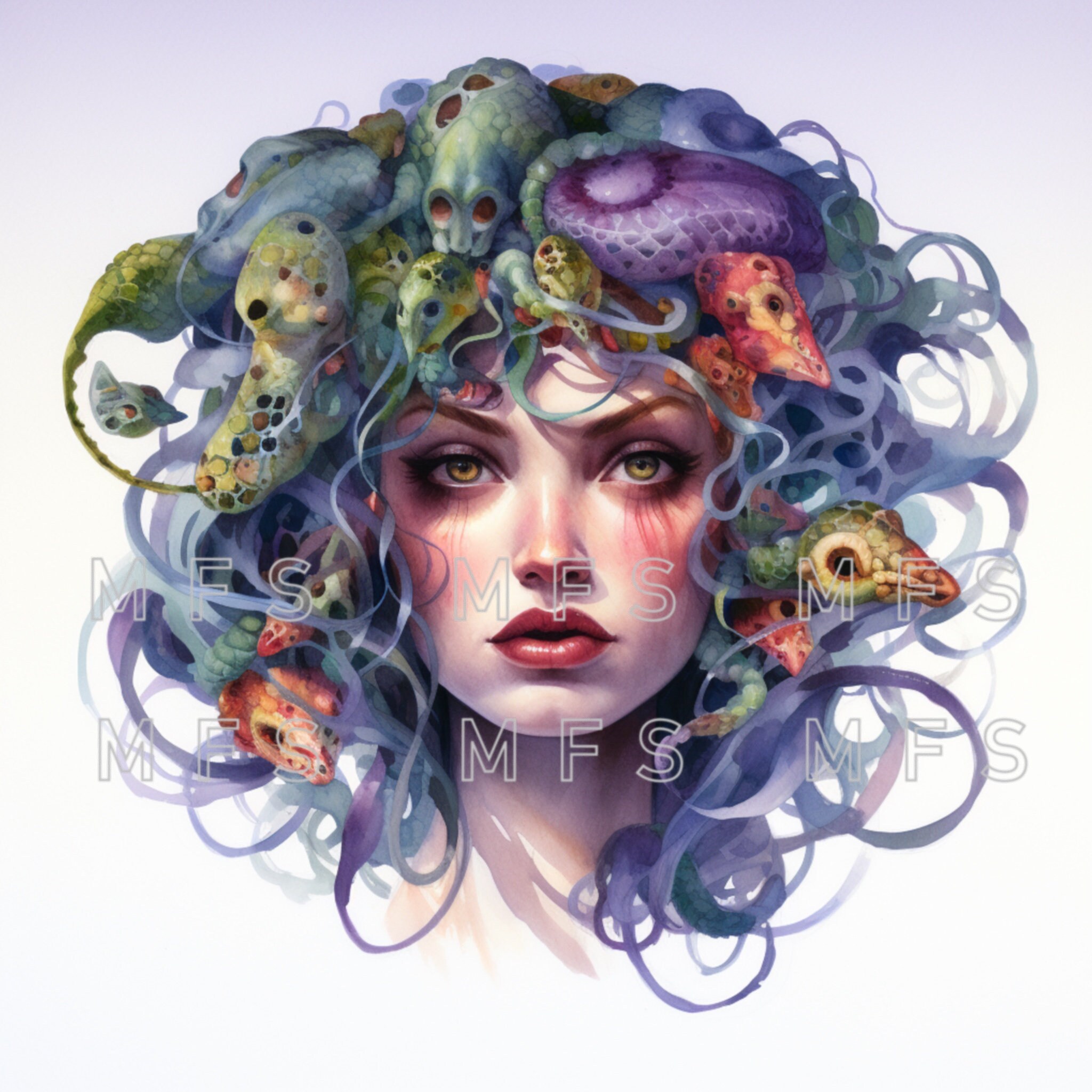 Watercolor Medusa Clipart 20 High Quality Jpgs Instant - Etsy