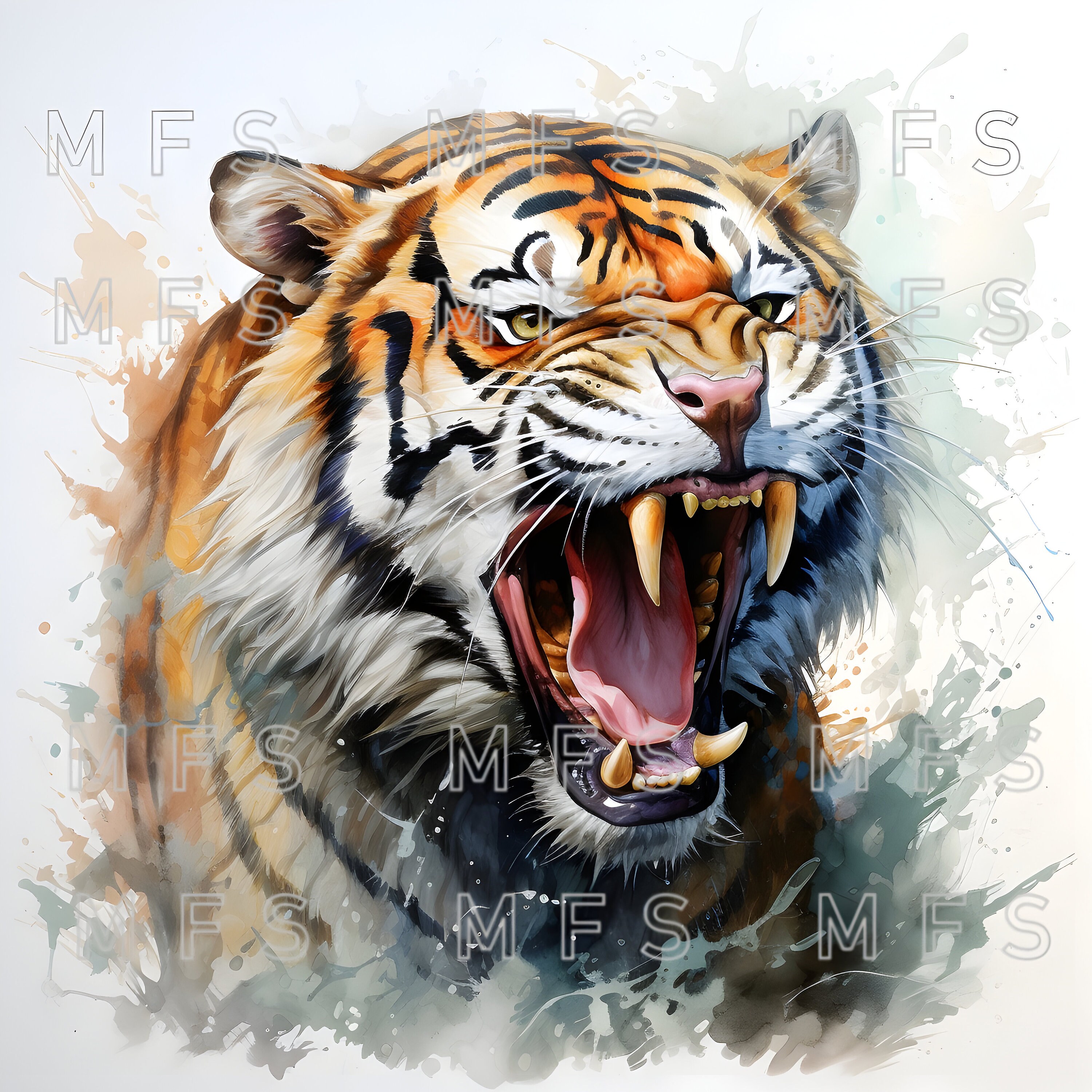 Watercolor Ferocious Tiger Clipart, 20 High Quality Jpgs, Instant ...