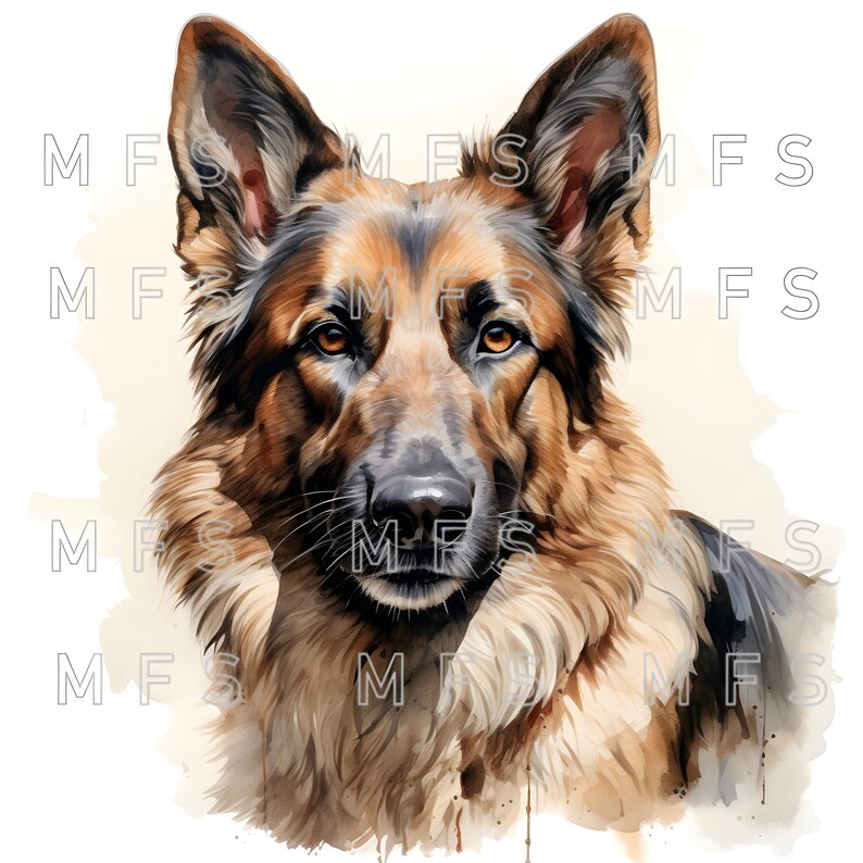 Watercolor German Shepherd Clipart, 20 High Quality Jpgs, Instant ...