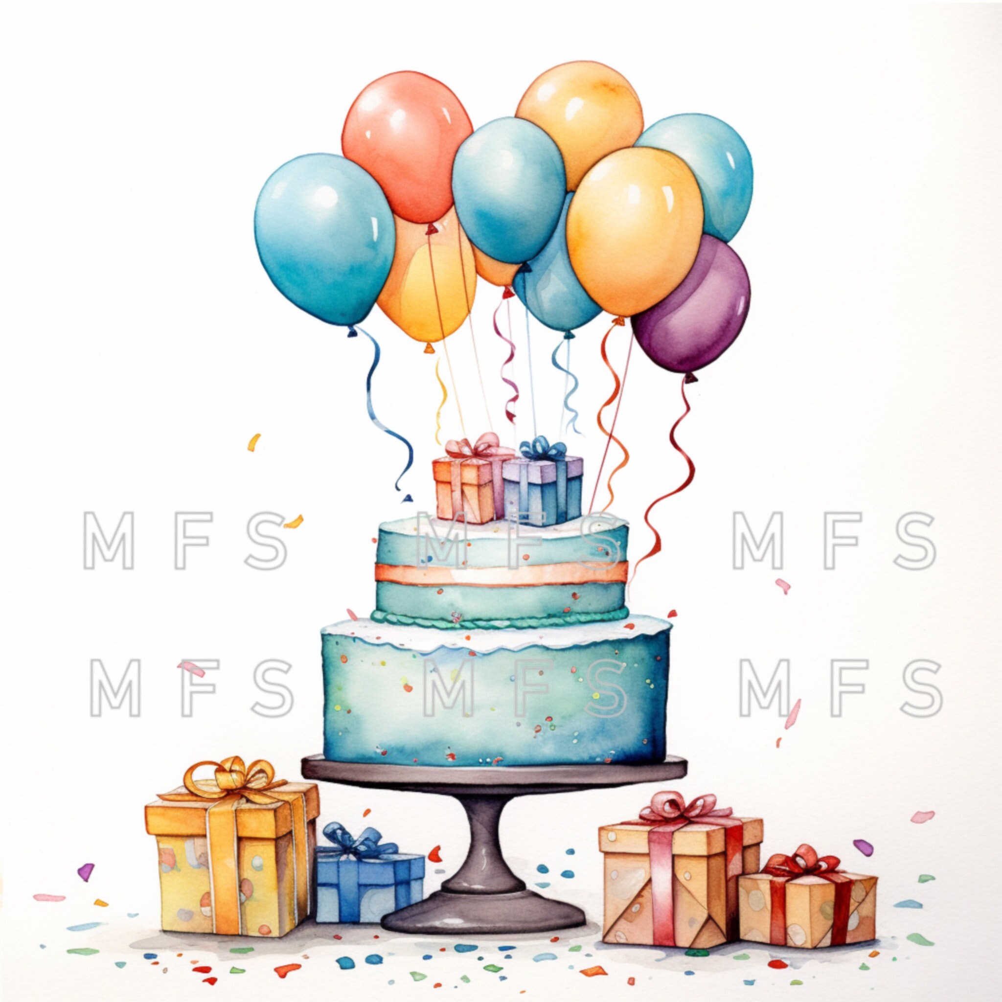 Watercolor Birthday Theme Clipart 20 High Quality Png's - Etsy